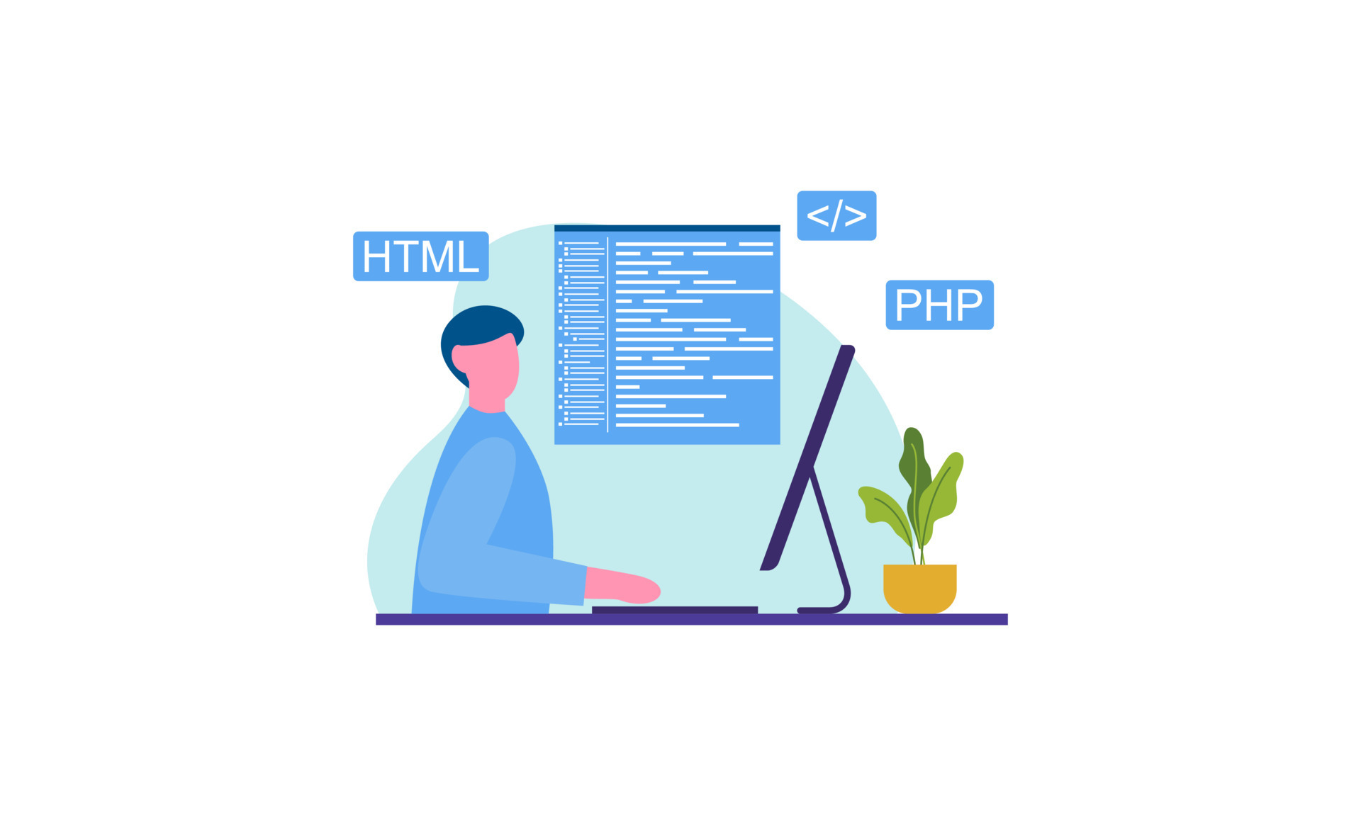 Man Programmer Is Working On His Laptop Coding And Programming 16915106 Vector Art At Vecteezy