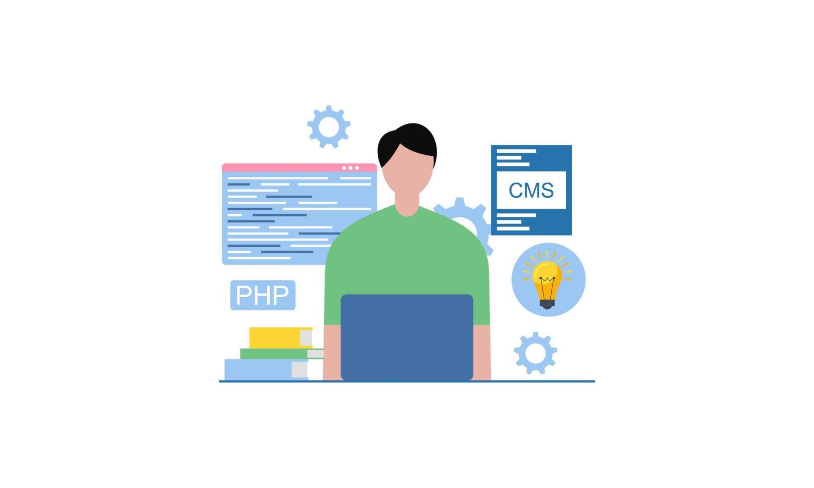 Man Programmer Is Working On His Laptop Coding And Programming 16915111 Vector Art At Vecteezy