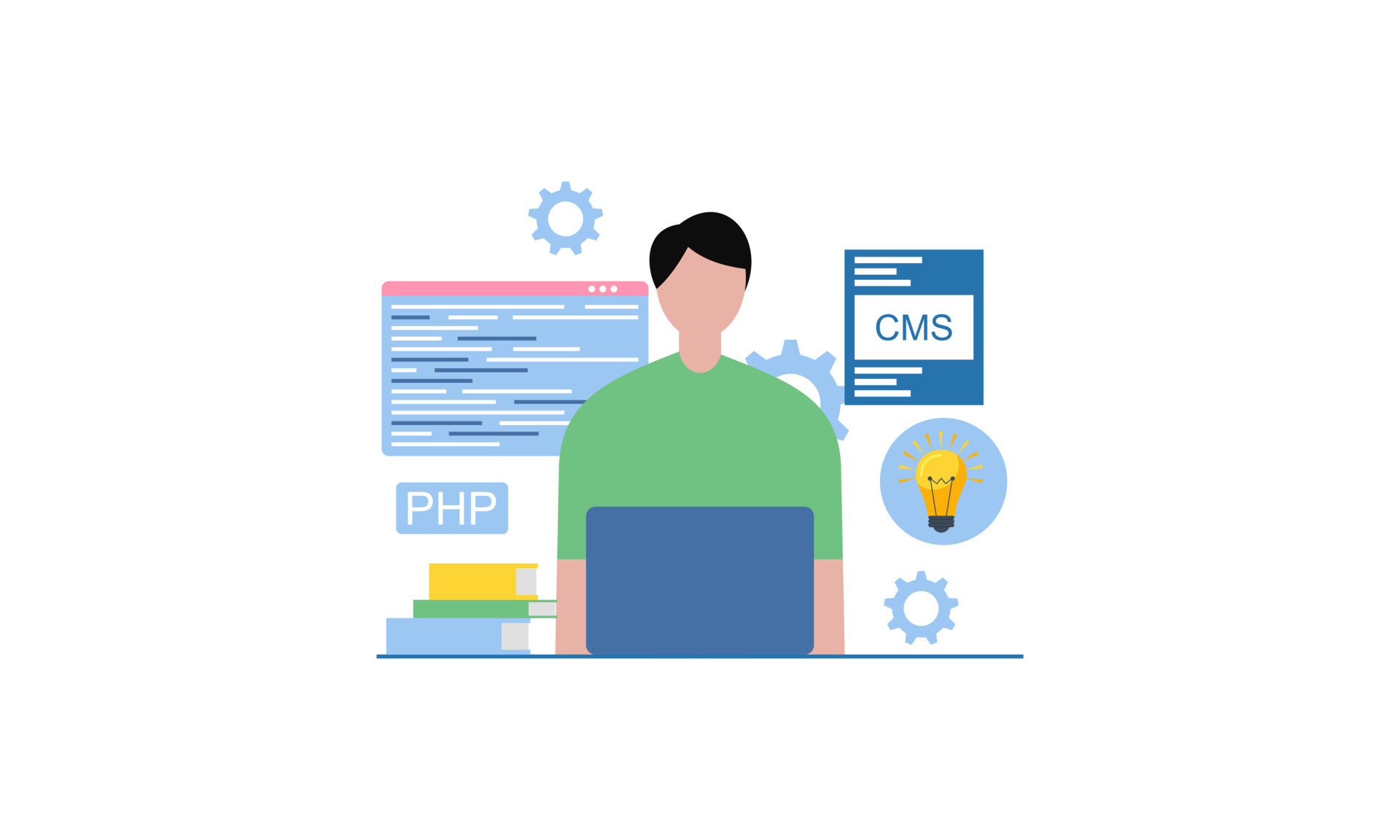 Man Programmer Is Working On His Laptop Coding And Programming 16915111 Vector Art At Vecteezy
