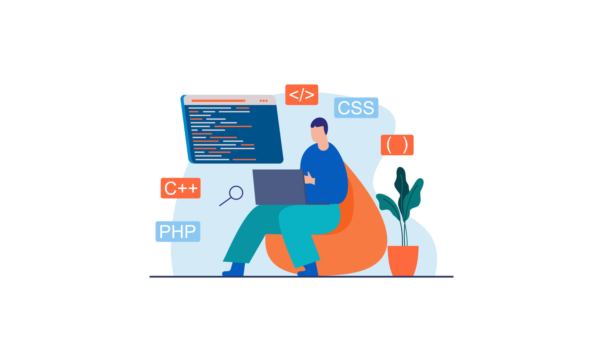 Man Programmer Is Working On His Laptop Coding And Programming 16915112 Vector Art At Vecteezy