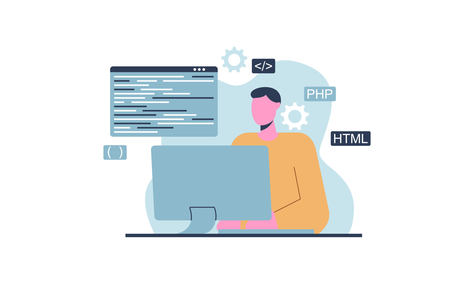 Man Programmer Is Working On His Laptop Coding And Programming 16915113 Vector Art At Vecteezy