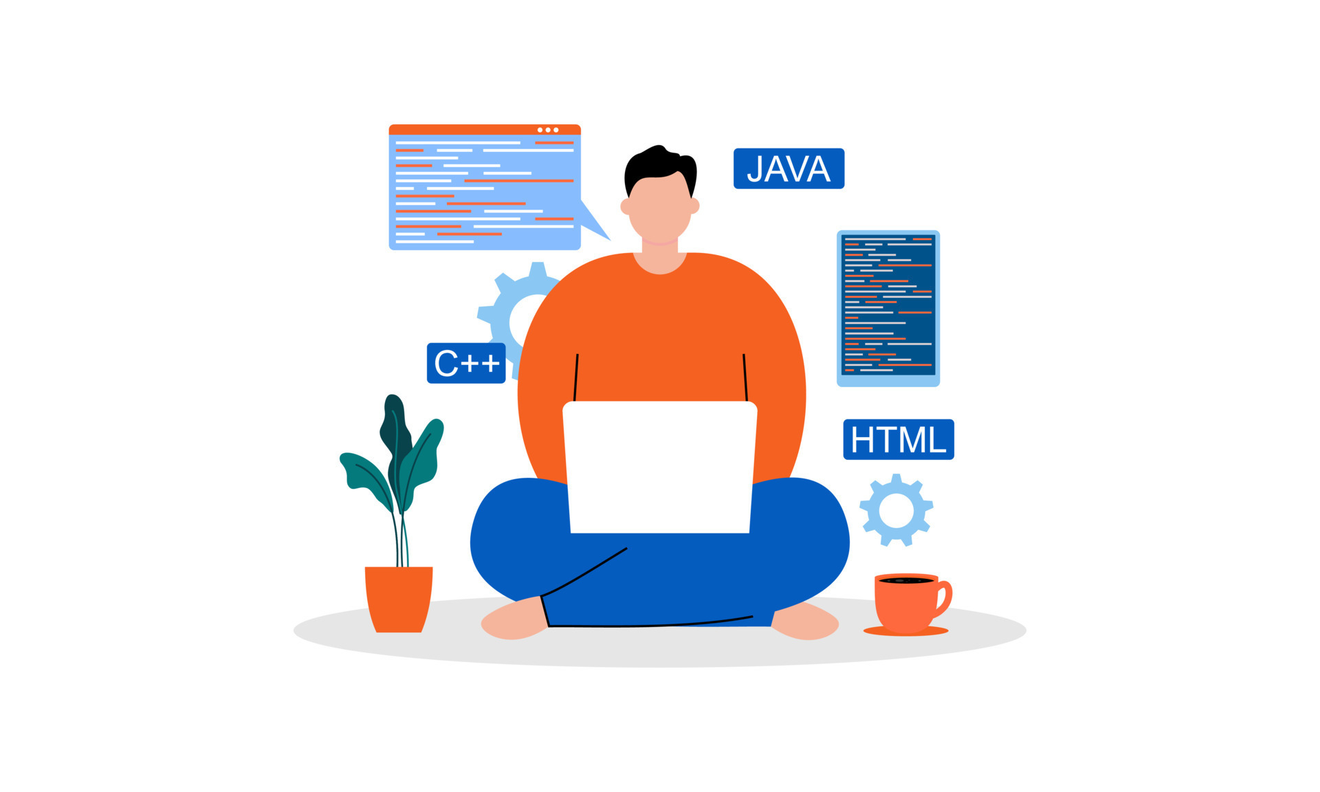 Man Programmer Is Working On His Laptop Coding And Programming 16915114 Vector Art At Vecteezy