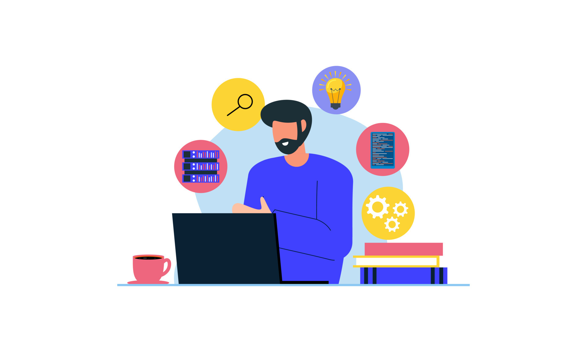 Man Programmer Is Working On His Laptop Coding And Programming 16915115 Vector Art At Vecteezy