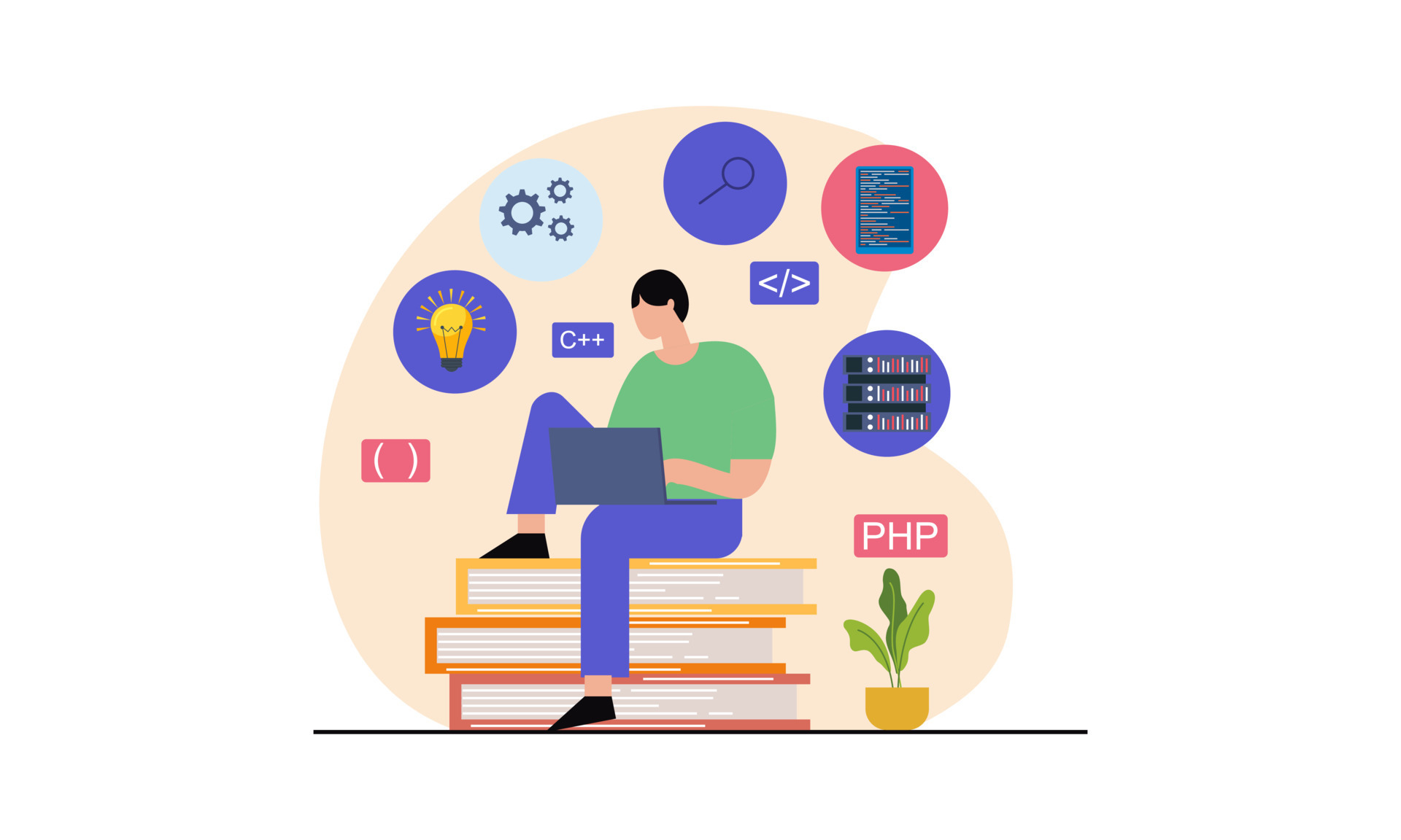 Man Programmer Is Working On His Laptop Coding And Programming 16915118 Vector Art At Vecteezy
