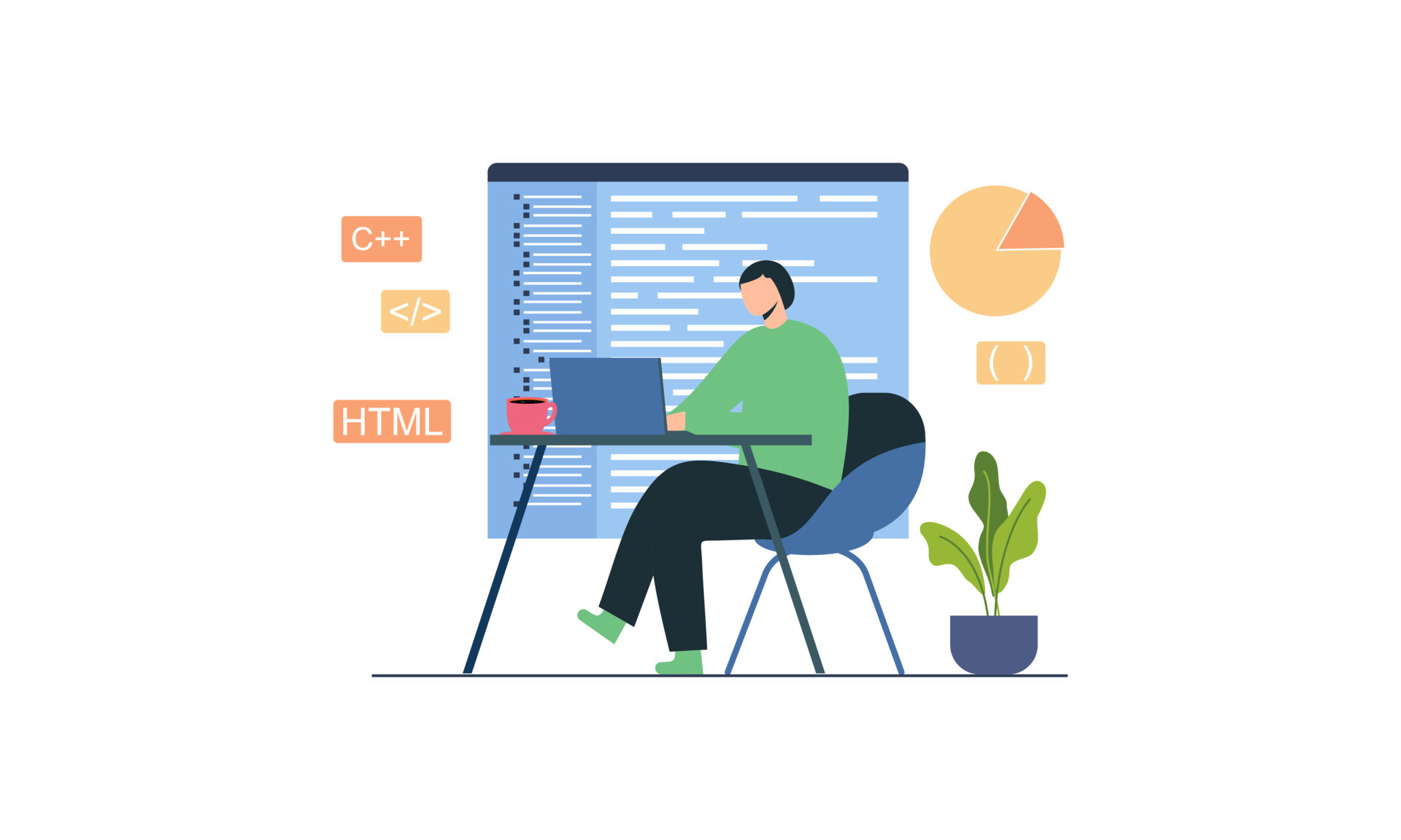 Man Programmer Is Working On His Laptop Coding And Programming 16915120 Vector Art At Vecteezy
