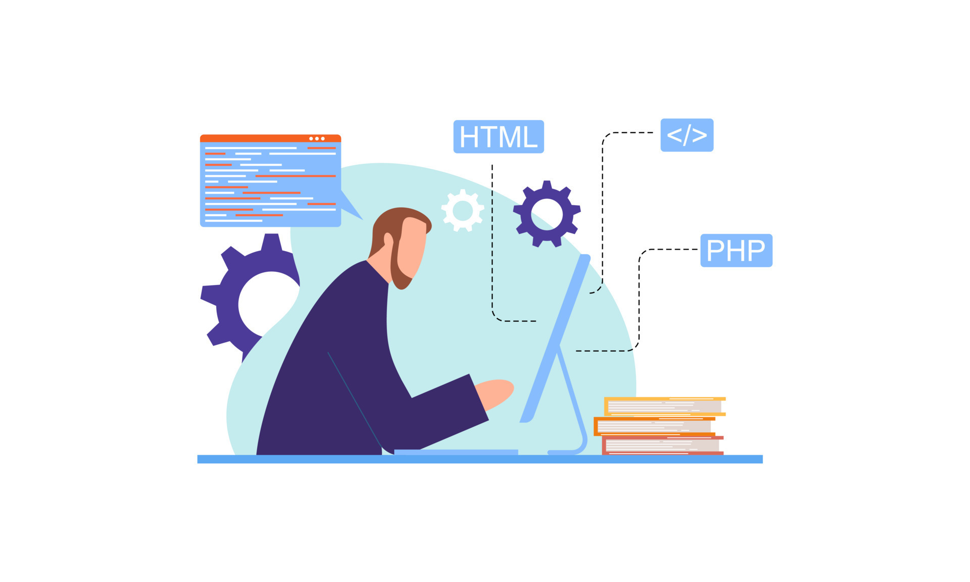 Man Programmer Is Working On His Laptop Coding And Programming 16915121 Vector Art At Vecteezy