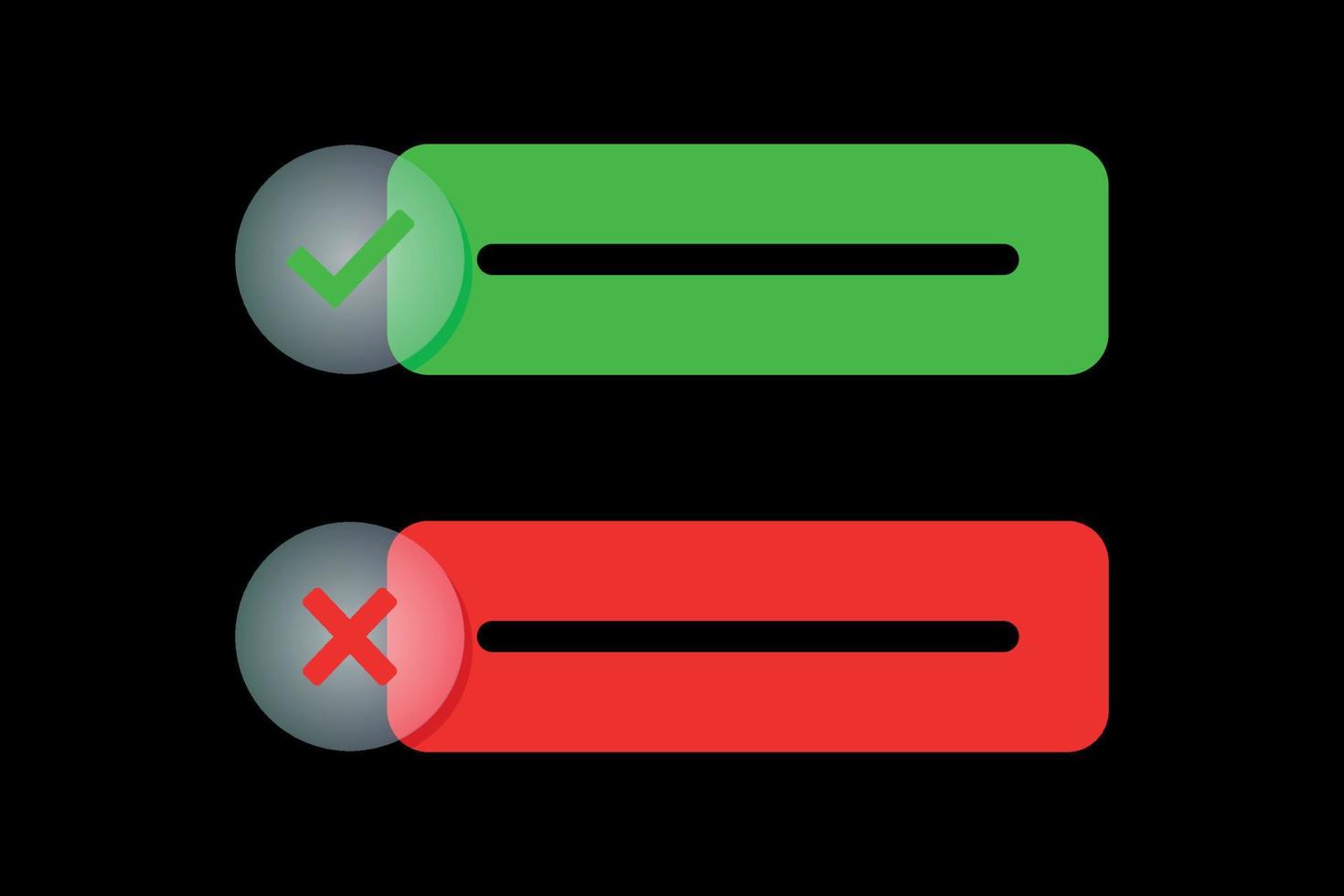 Glossy green check and red cross mark with approved rejected buttons vector illustration element ...