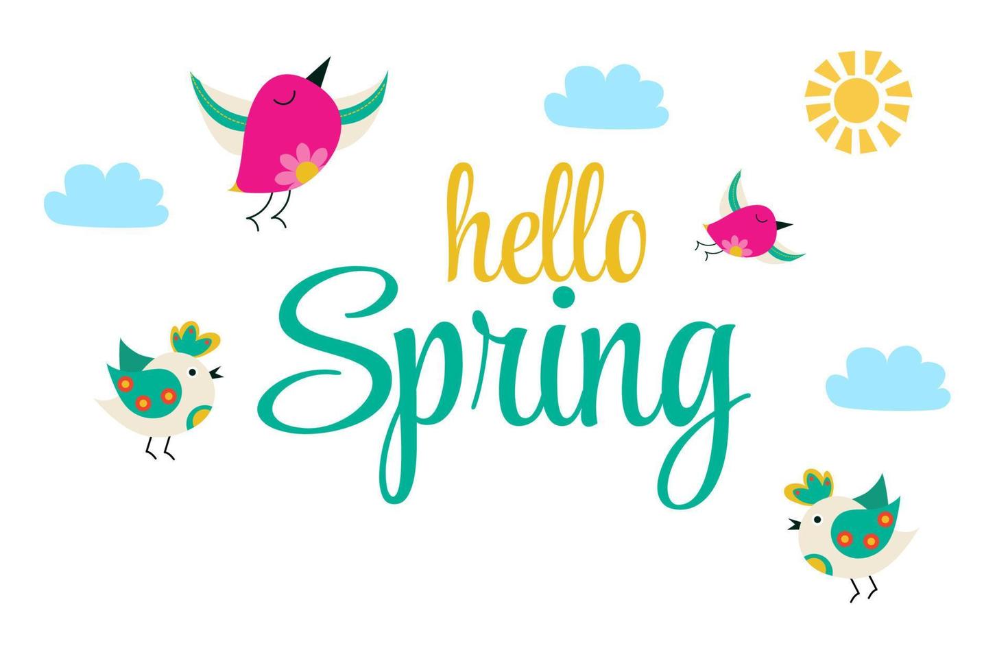 Hello spring. Birds are flying, the sun is shining 16920003 Vector Art ...