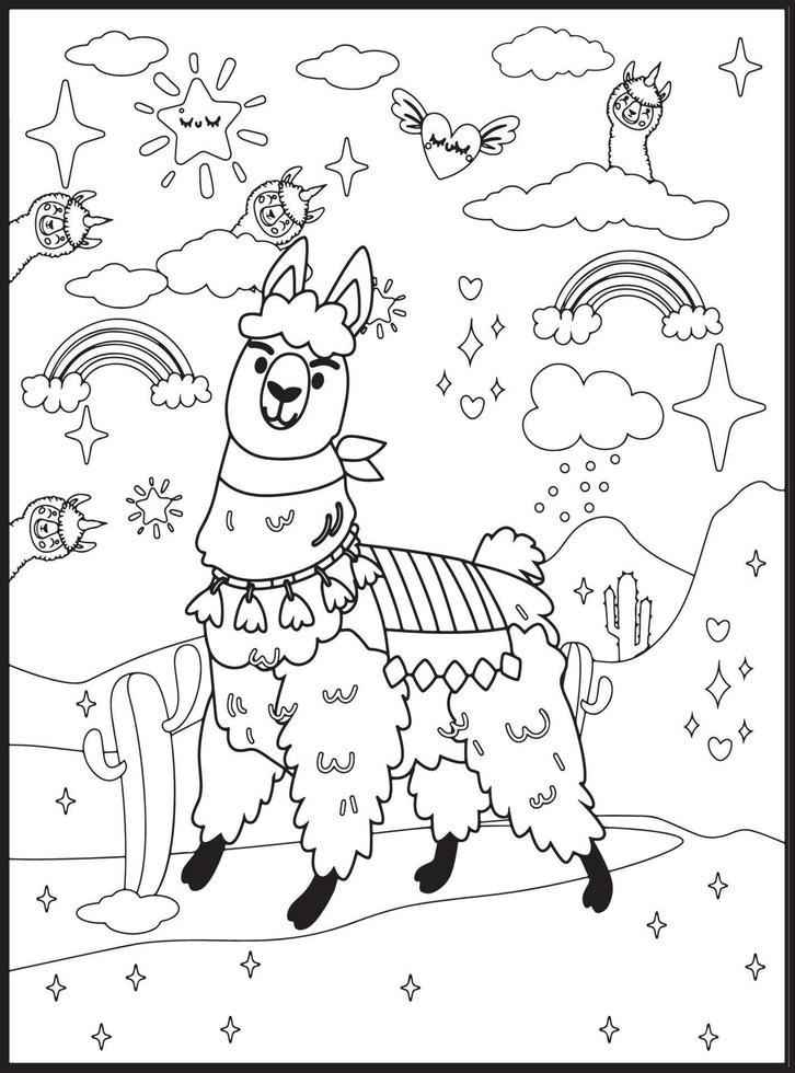 llamas para colorear para niños 16925077 Vector en Vecteezy