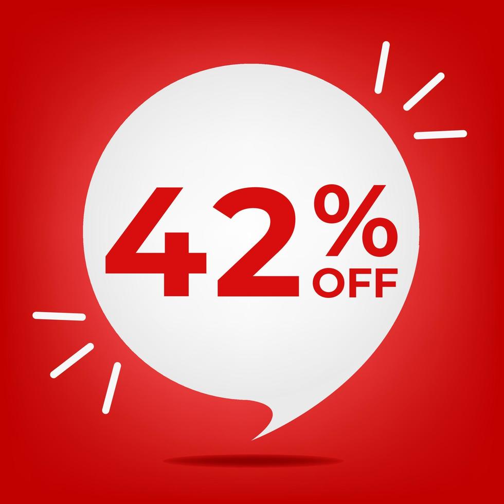 42 off. Banner with forty-two percent discount. White bubble on a red background vector ...