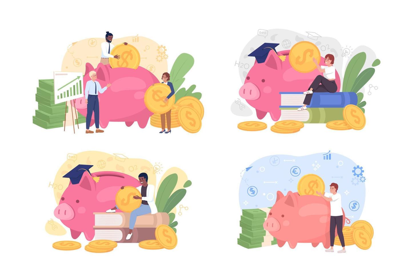 Investment flat concept vector illustration set. Editable 2D cartoon ... Investment flat concept vector illustration set. Editable 2D cartoon ...