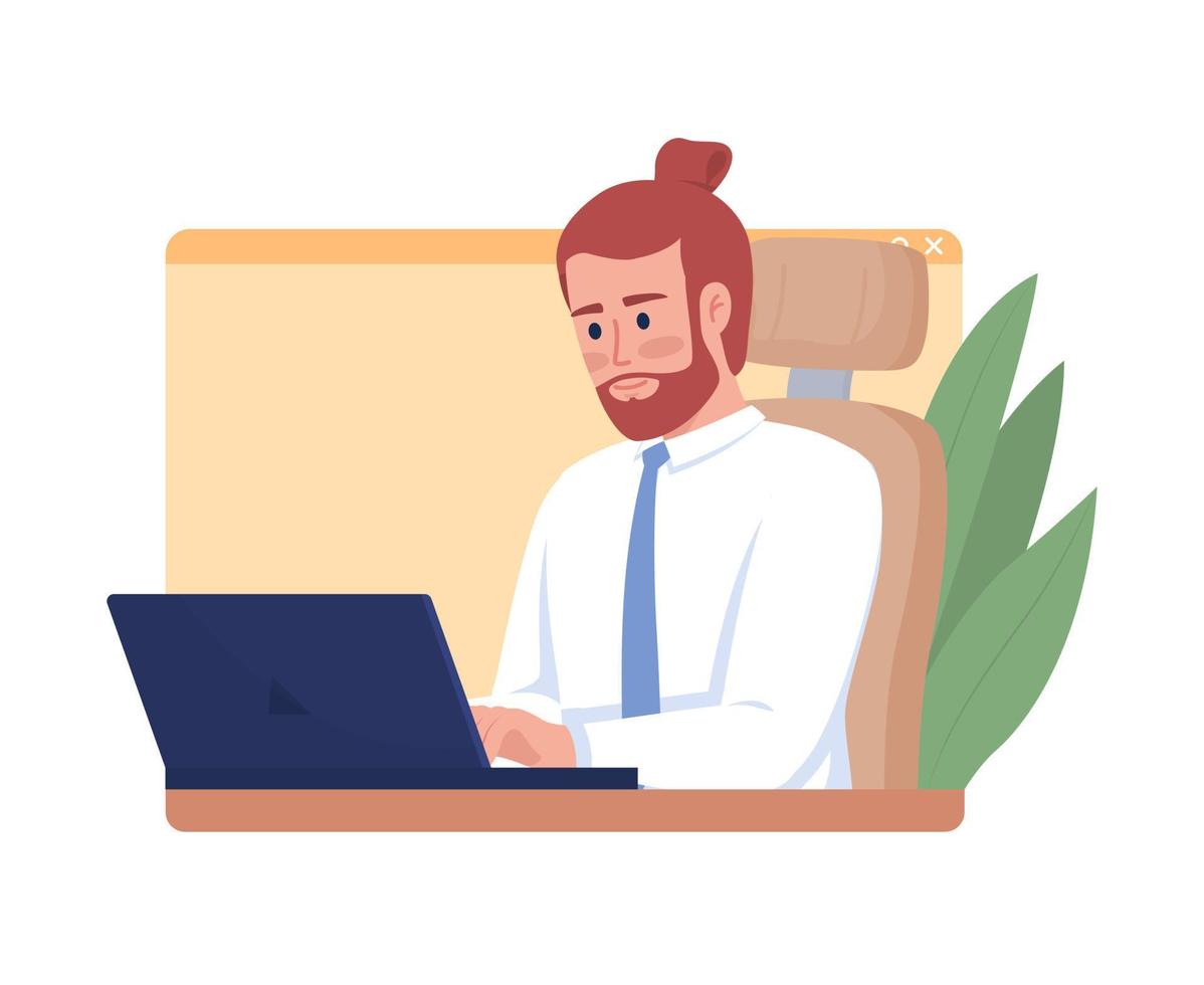 Male computer worker flat concept vector illustration. Office employee ...