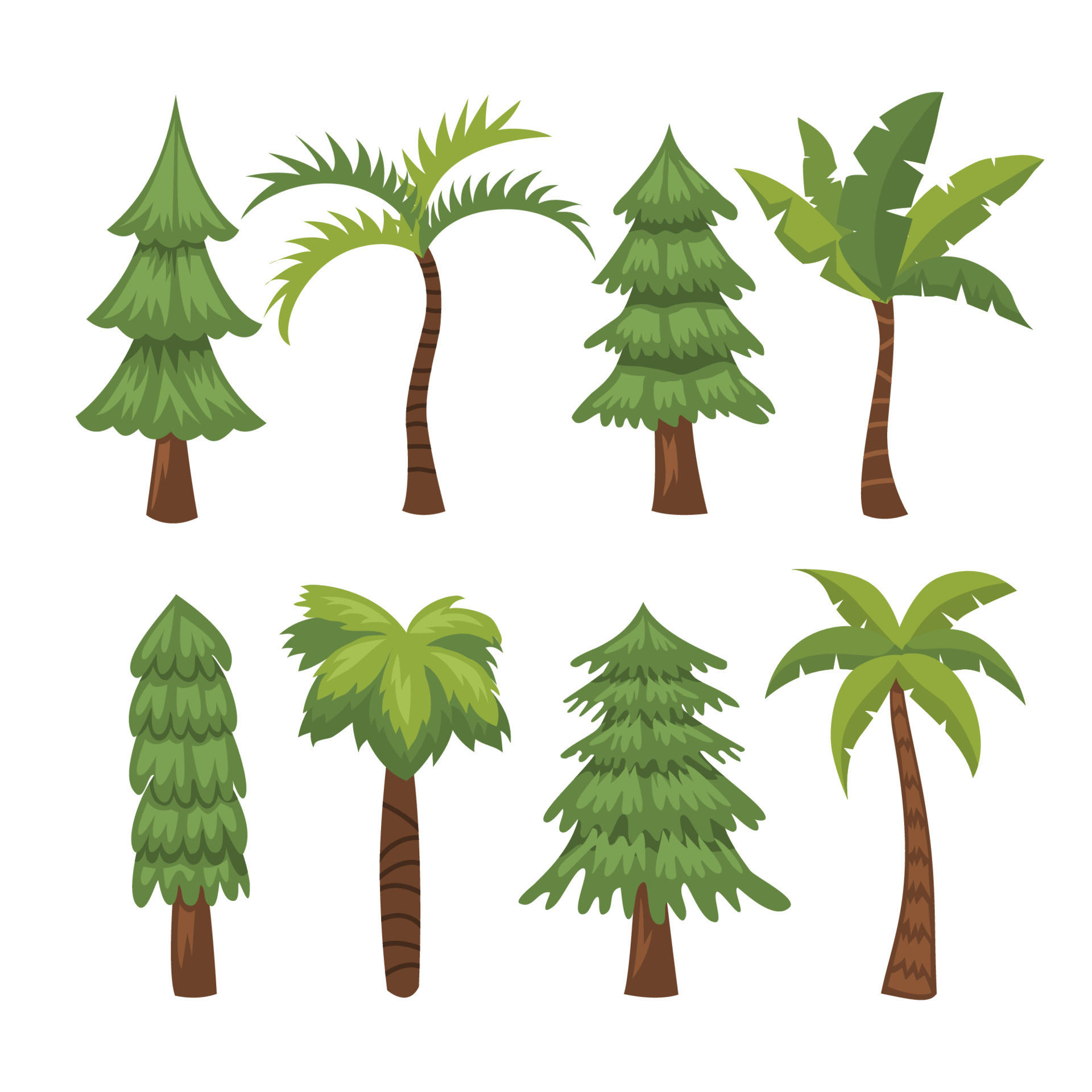 Pine Tree And Palm Tree Evergreen Forest Wild Nature Trees Templates Vector Illustration