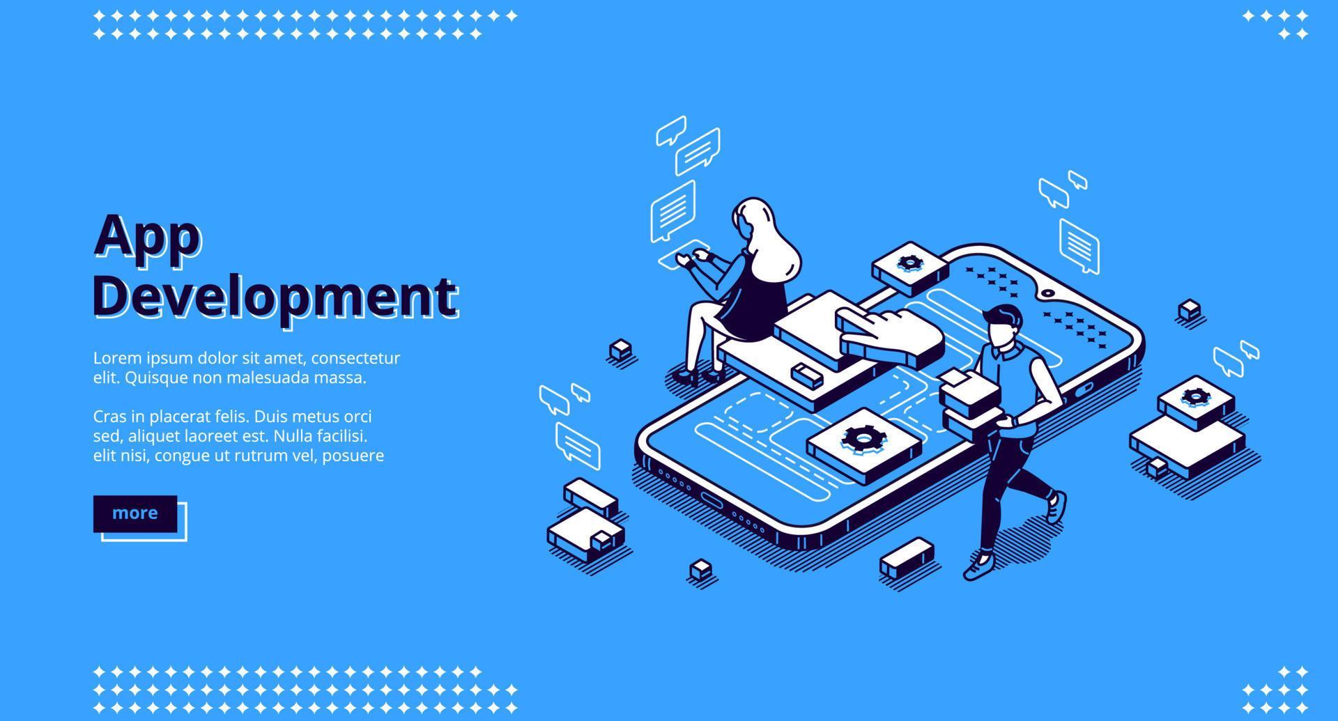 Mobile app development isometric landing page 16962509 Vector Art at Vecteezy