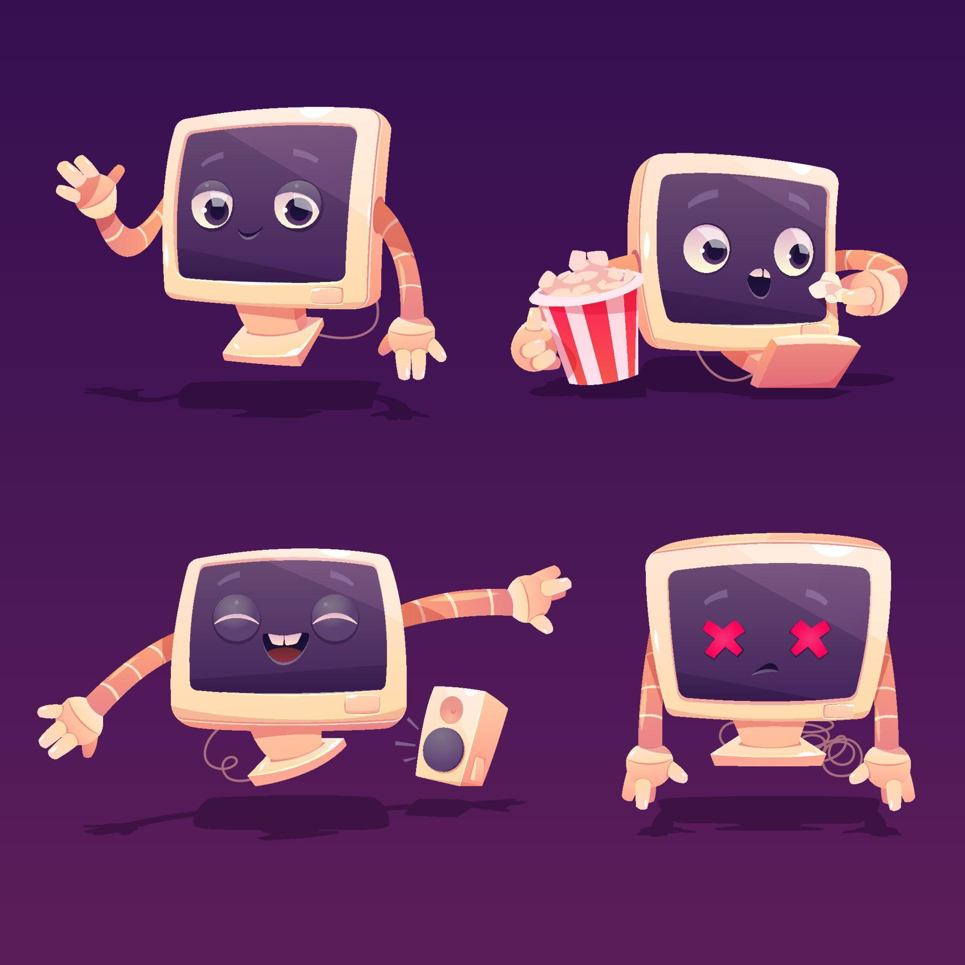 Cute computer character in different poses 16962524 Vector Art at Vecteezy