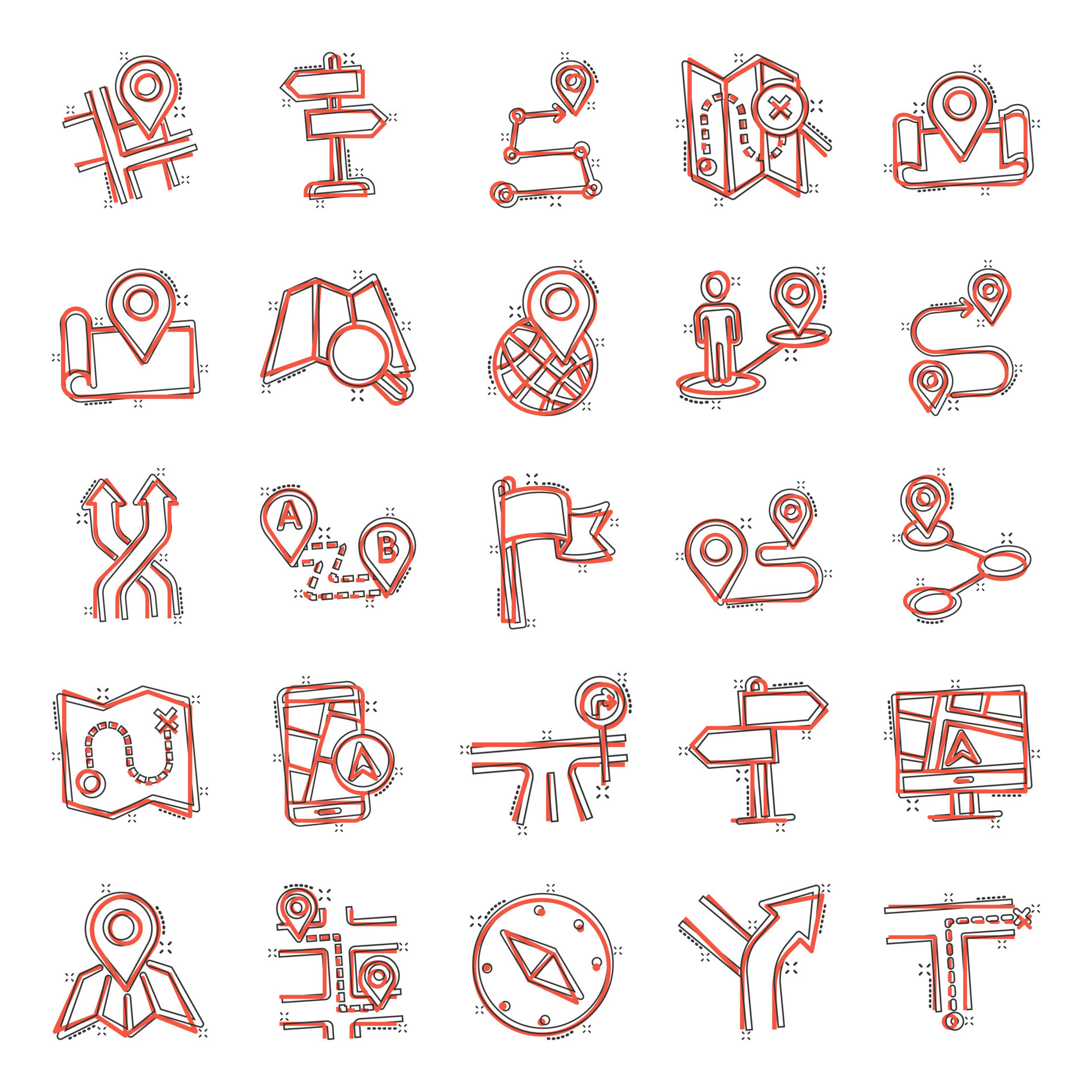 Navigation Icon Set In Comic Style Gps Direction Cartoon Vector