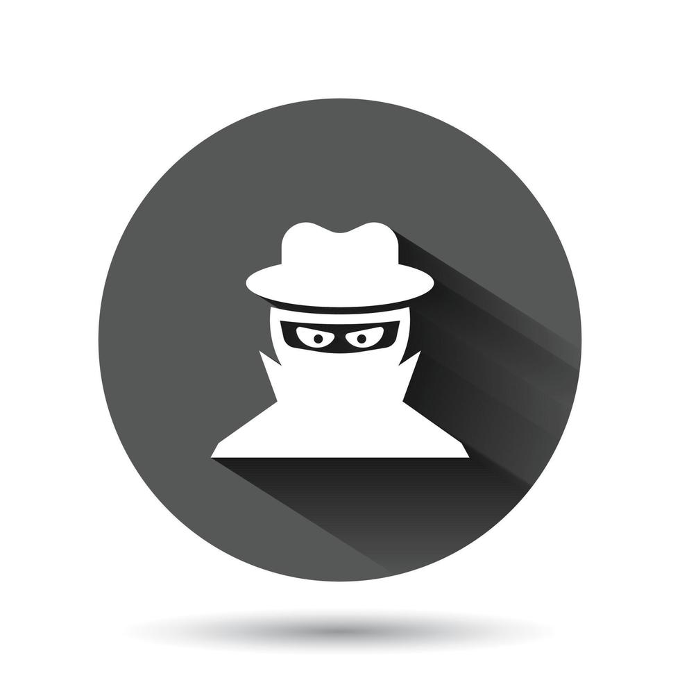 Fraud hacker icon in flat style. Spy vector illustration on black round ... Fraud hacker icon in flat style. Spy vector illustration on black round ...