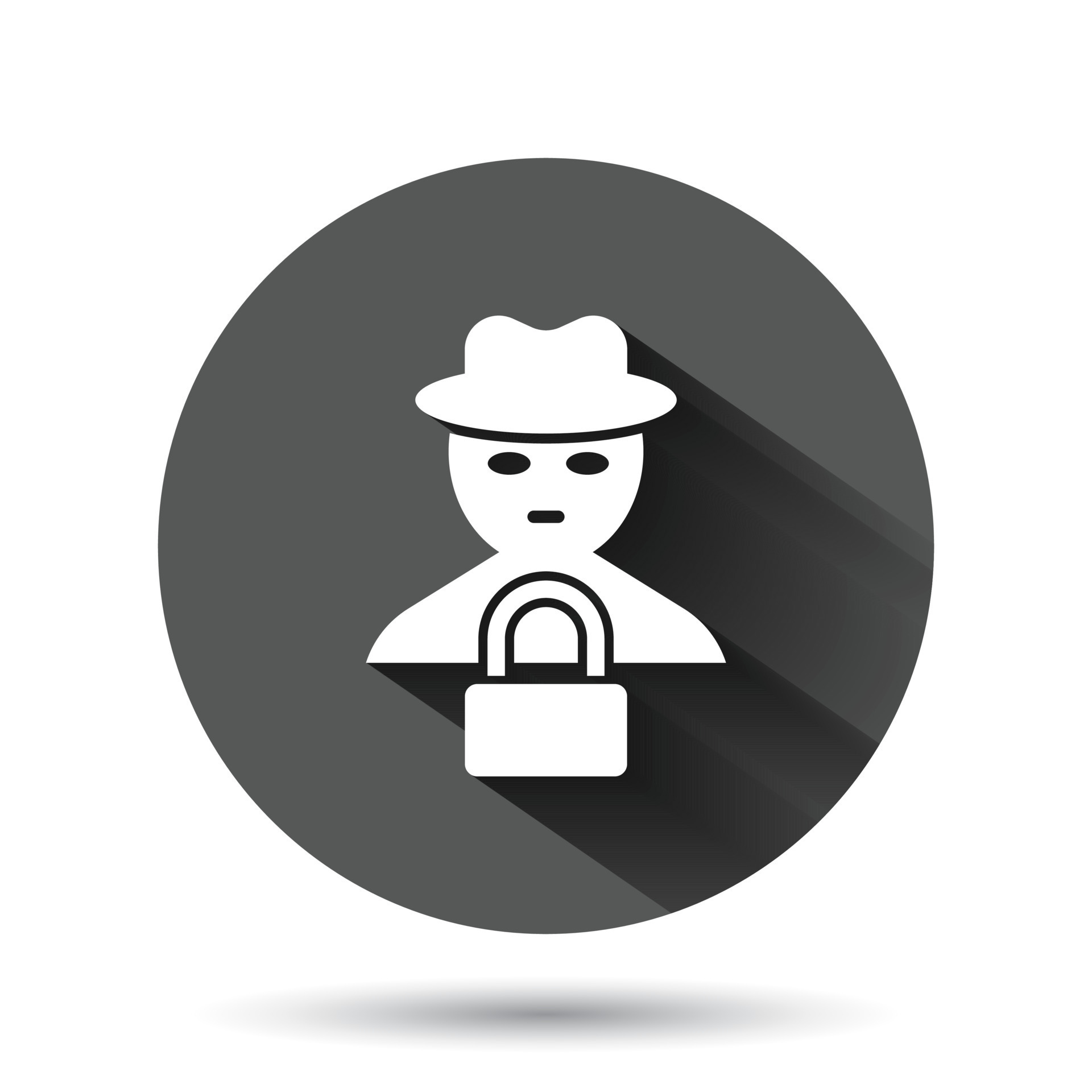 Fraud hacker icon in flat style. Spy vector illustration on black round ...