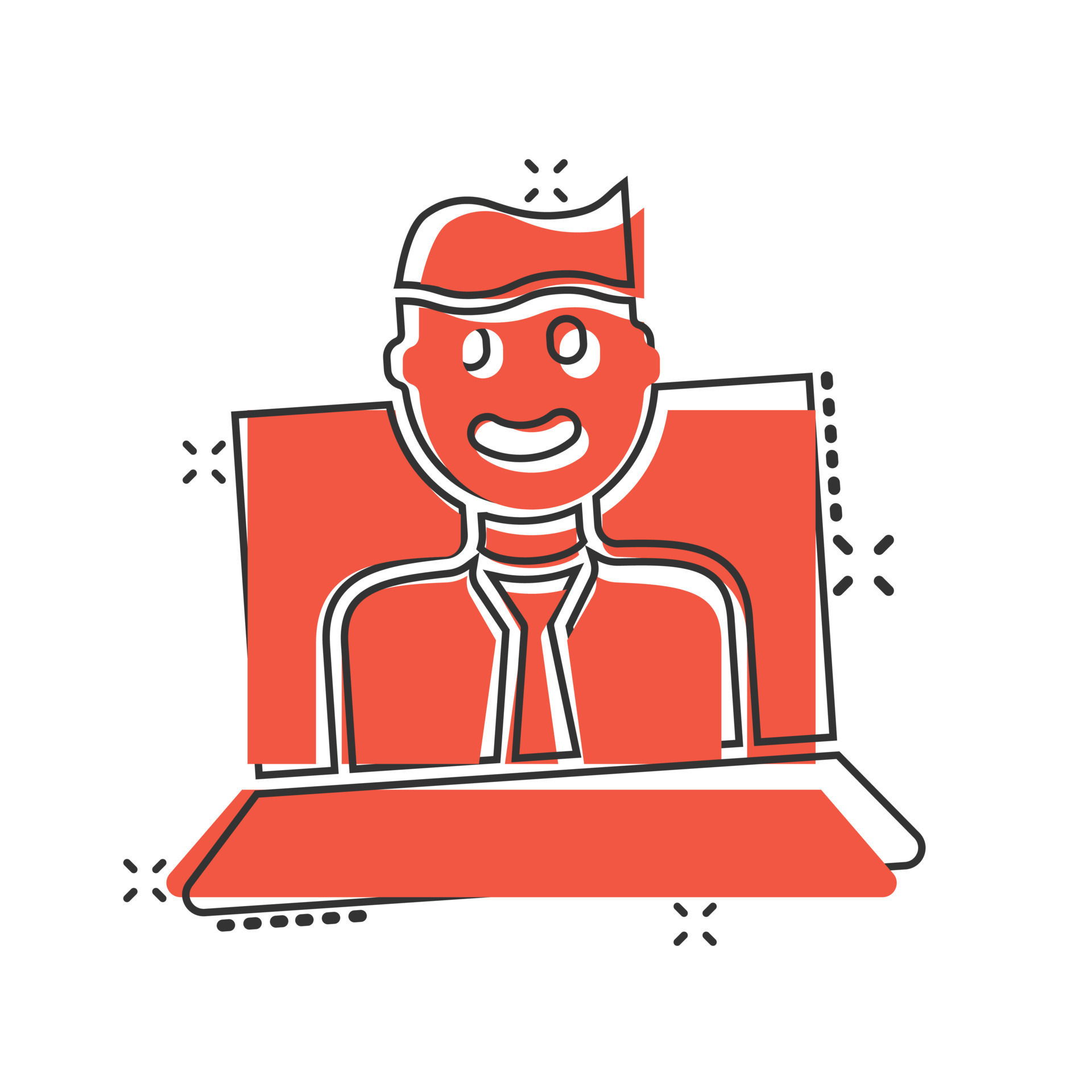People with laptop computer icon in comic style. Pc user cartoon vector ...