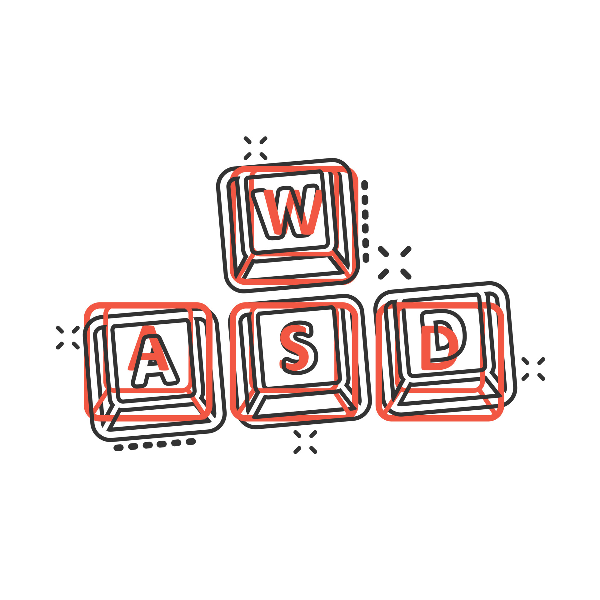 Wasd Button Icon In Comic Style Keyboard Cartoon Vector Illustration On White Isolated