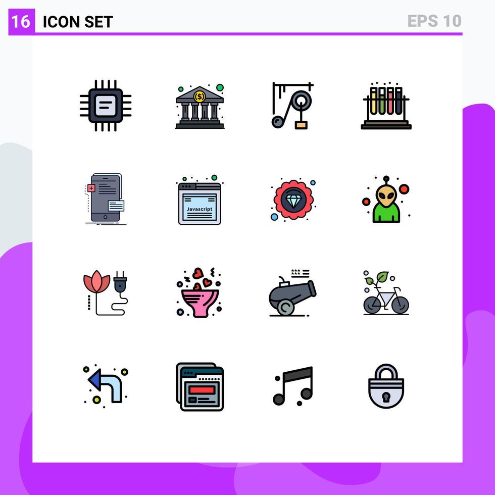 Modern Set Of 16 Flat Color Filled Lines Pictograph Of Interface Tube Device Test Lab Editable