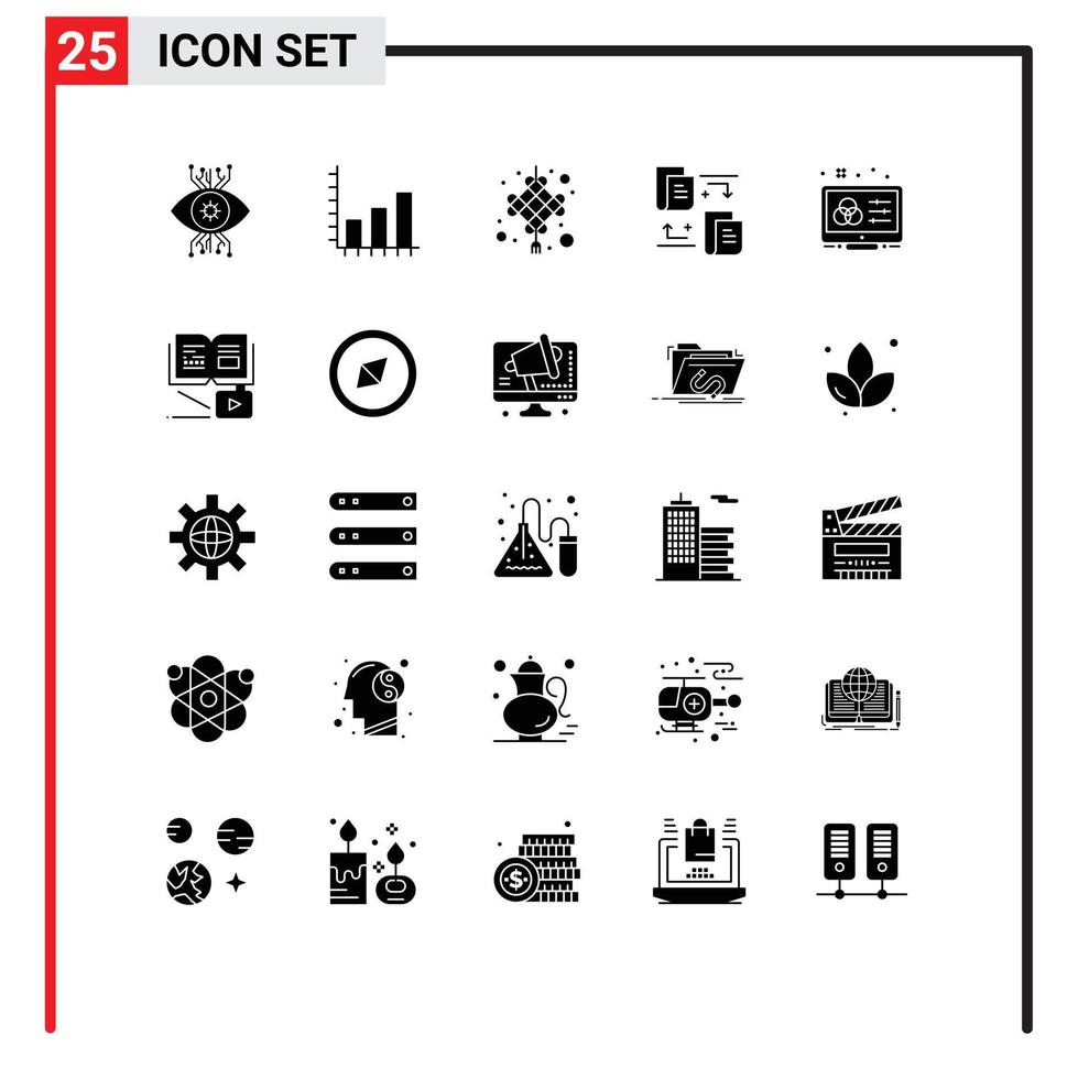 Modern Set of 25 Solid Glyphs and symbols such as adjustment document ...