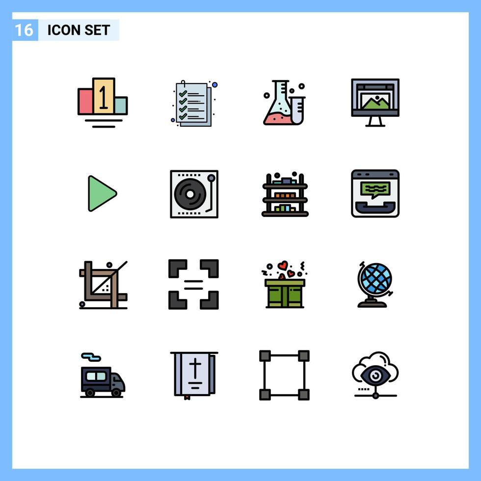 Mobile Interface Flat Color Filled Line Set Of 16 Pictograms Of Play Control Lab Website Design