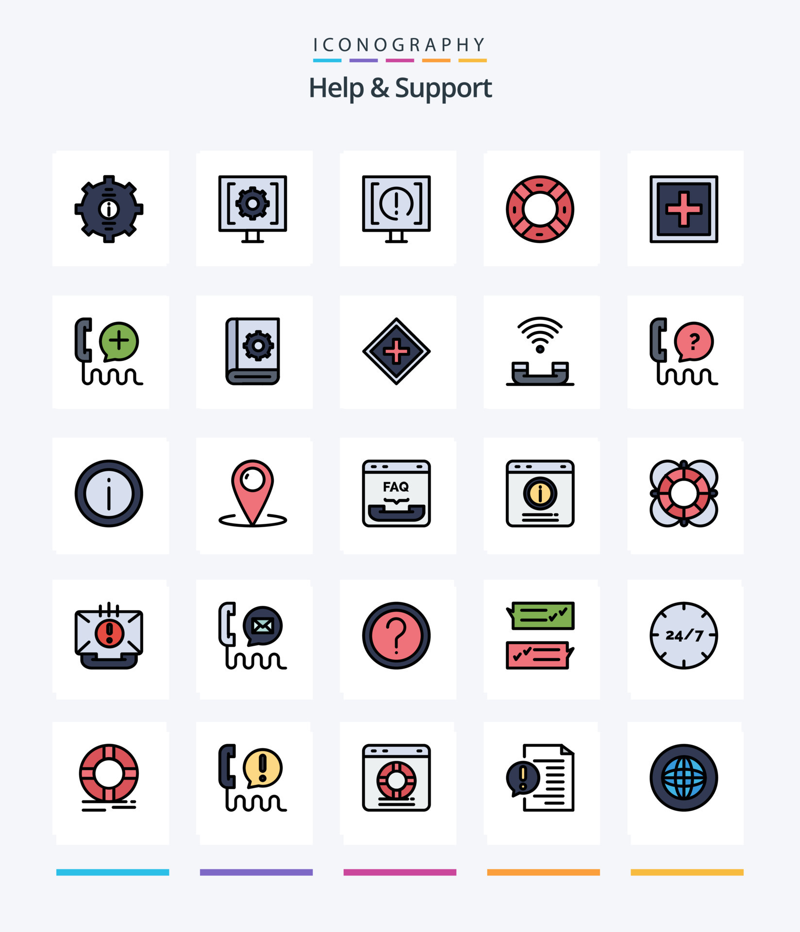 Creative Help And Support 25 Line FIlled icon pack Such As help. add ...