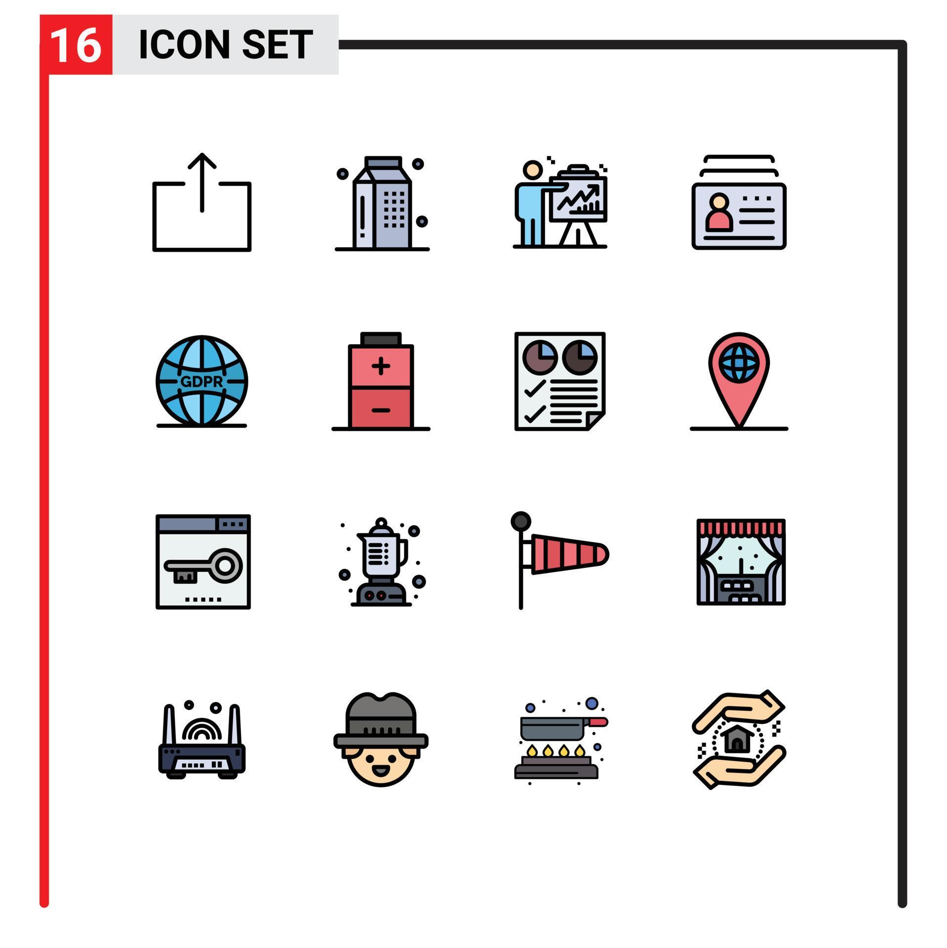 16 User Interface Flat Color Filled Line Pack Of Modern Signs And Symbols Of Identification
