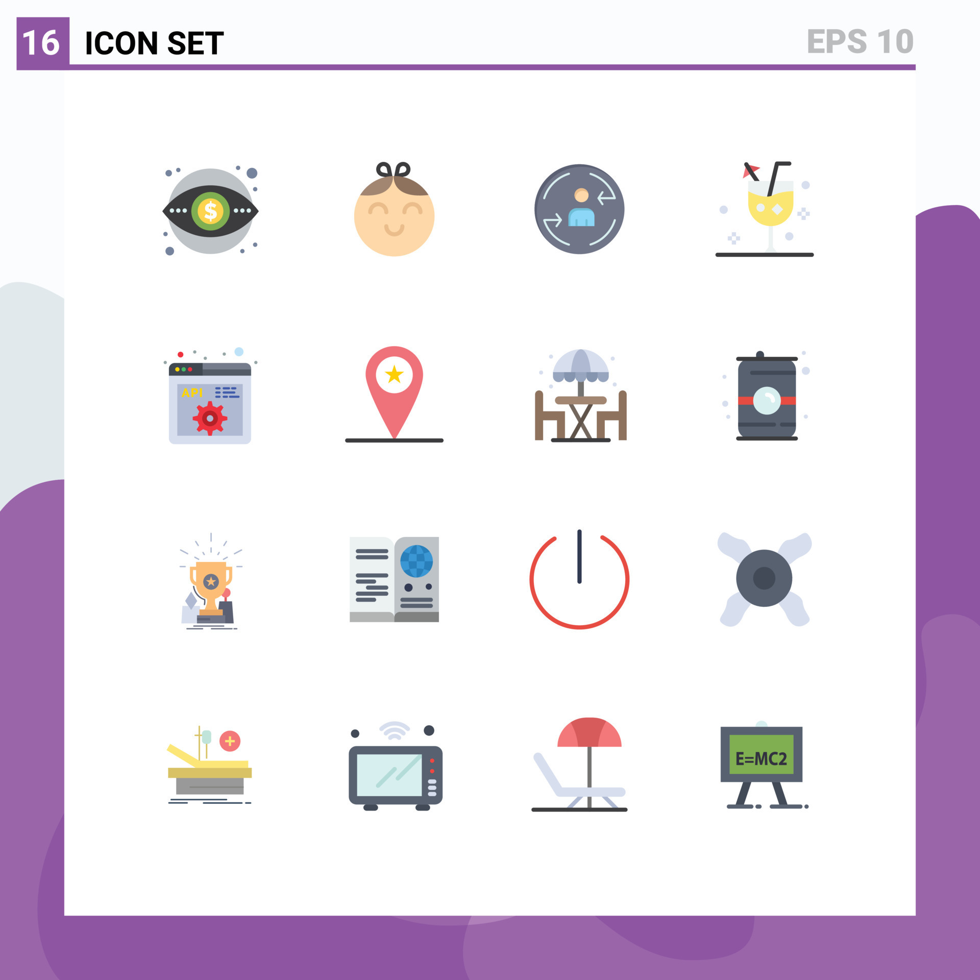 Universal Icon Symbols Group of 16 Modern Flat Colors of api drink ...