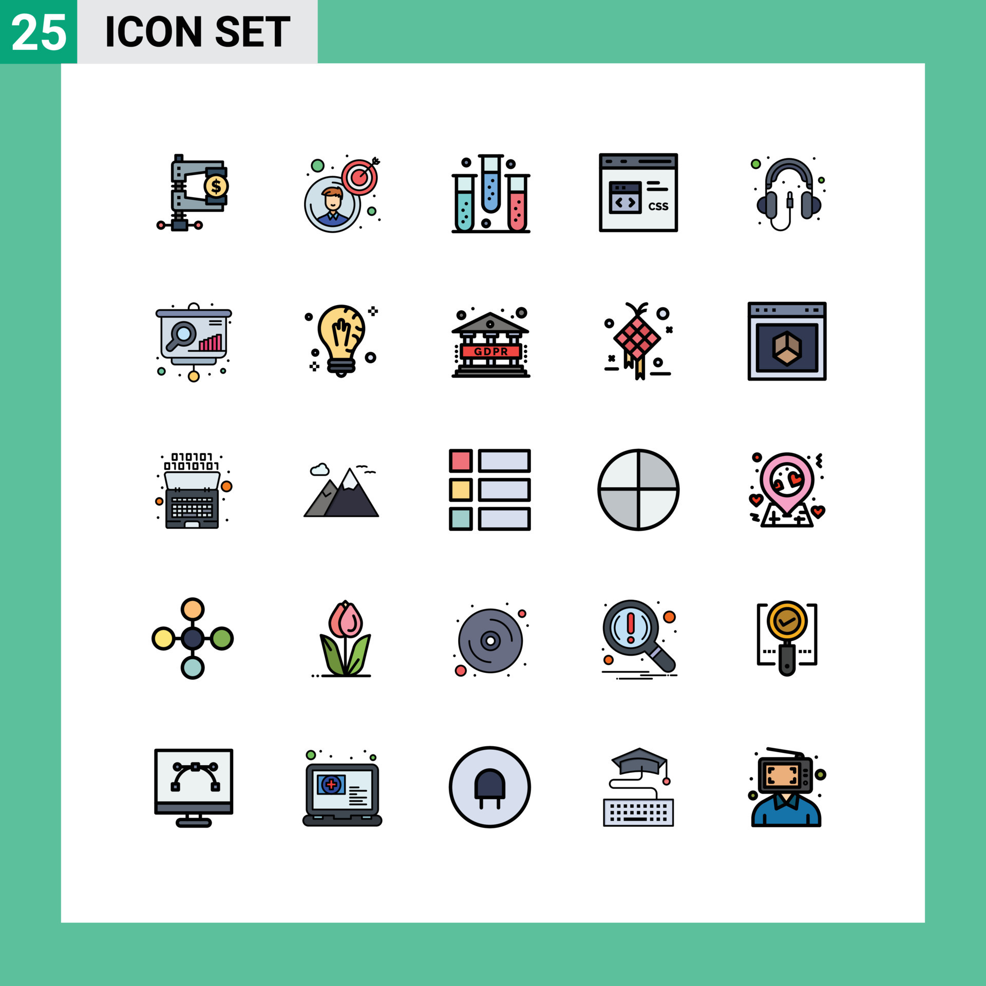 Group Of 25 Filled Line Flat Colors Signs And Symbols For Develop Coding Target Code Form