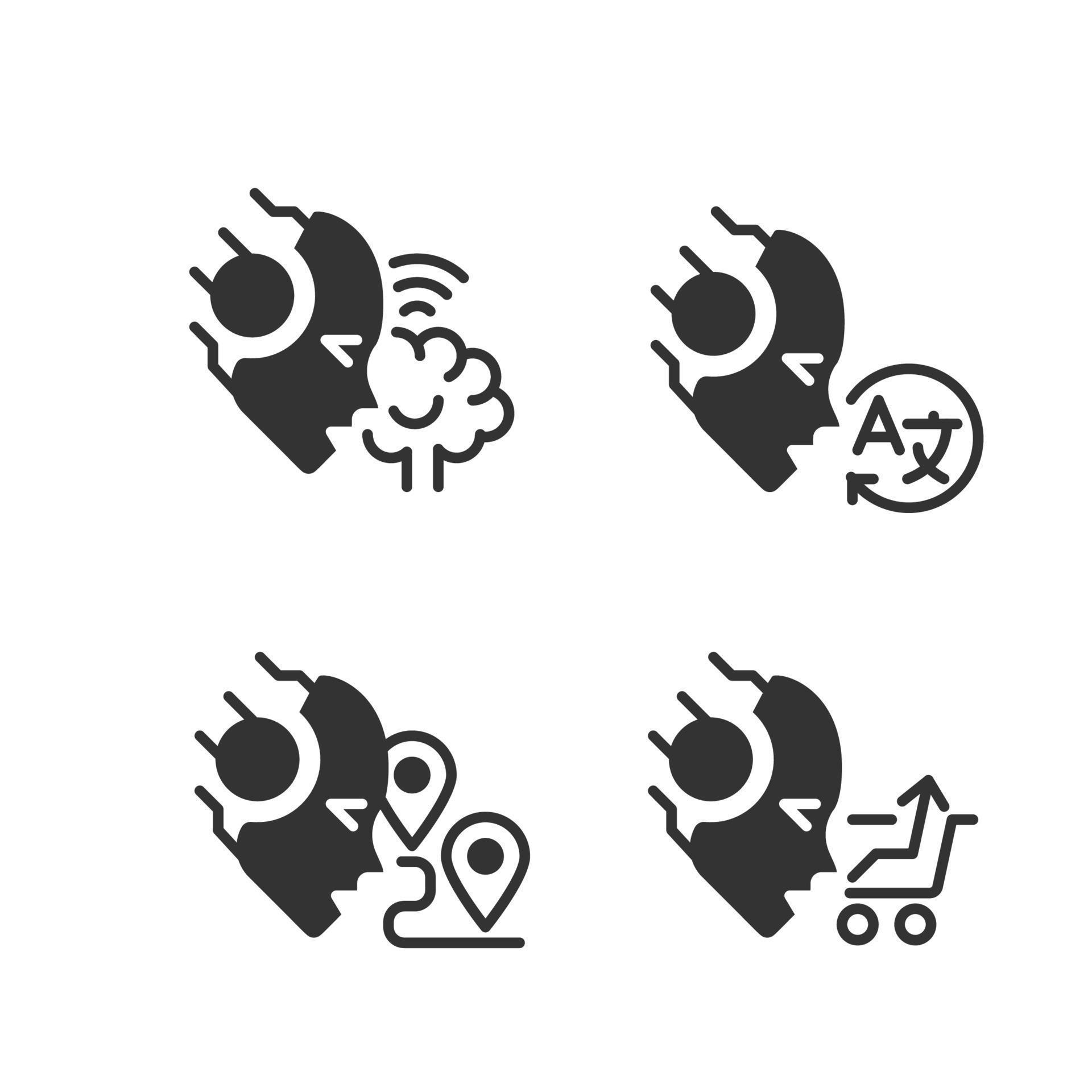 Machine Learning Usage Black Linear Glyph Icons Set Artificial Intelligence Process