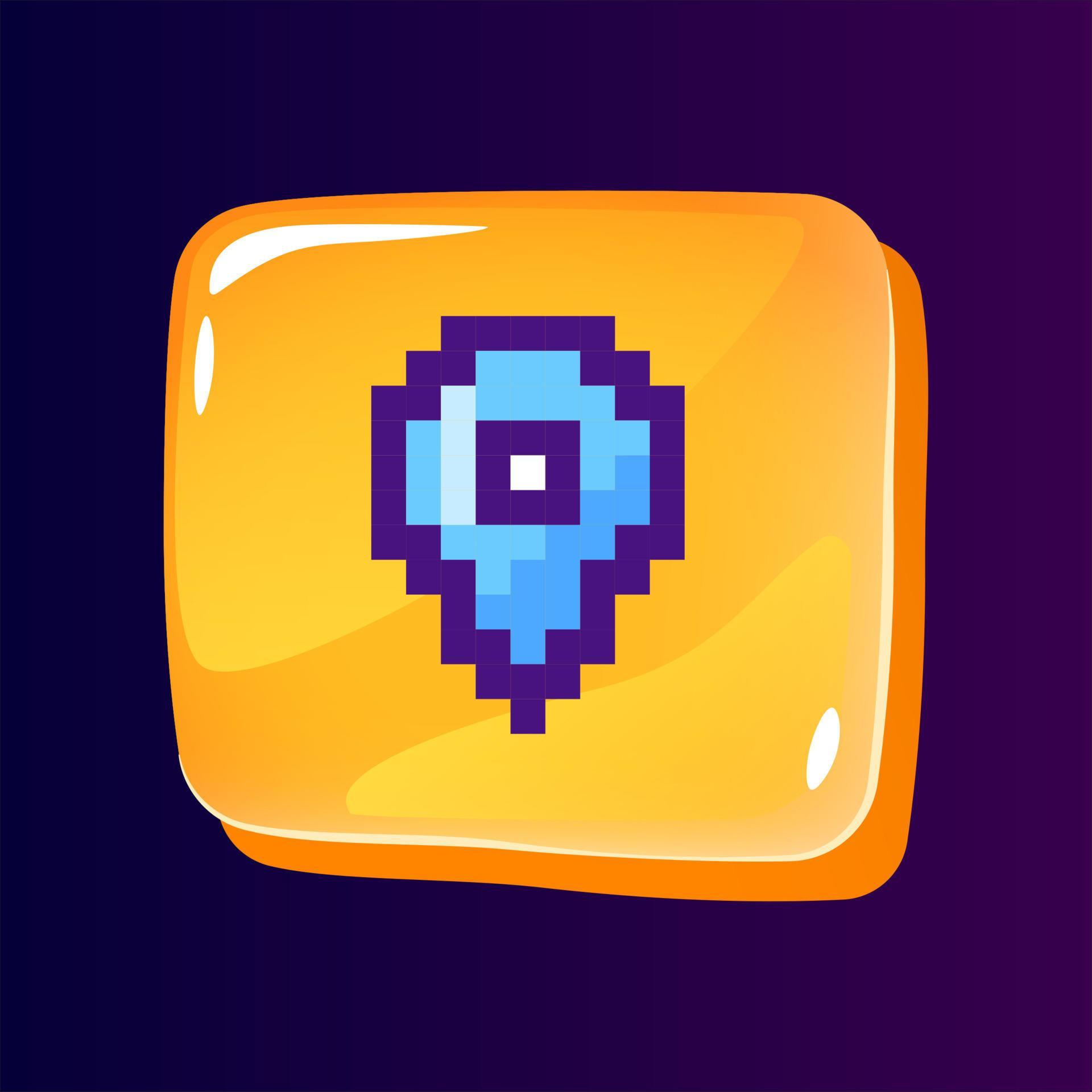 Location mark glossy ui button with pixelated color icon. Navigation tool. Place on map ...