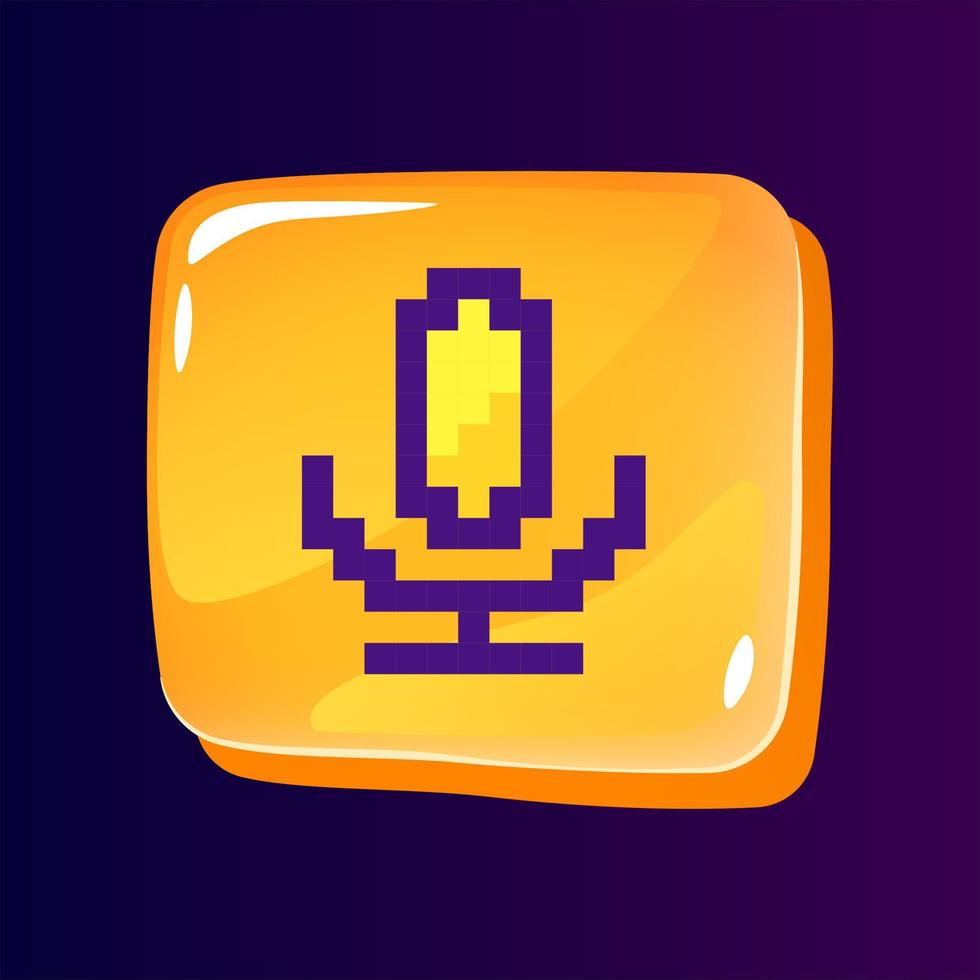 Microphone glossy ui button with pixelated color icon. Audio recorder app. Voice assistant ...