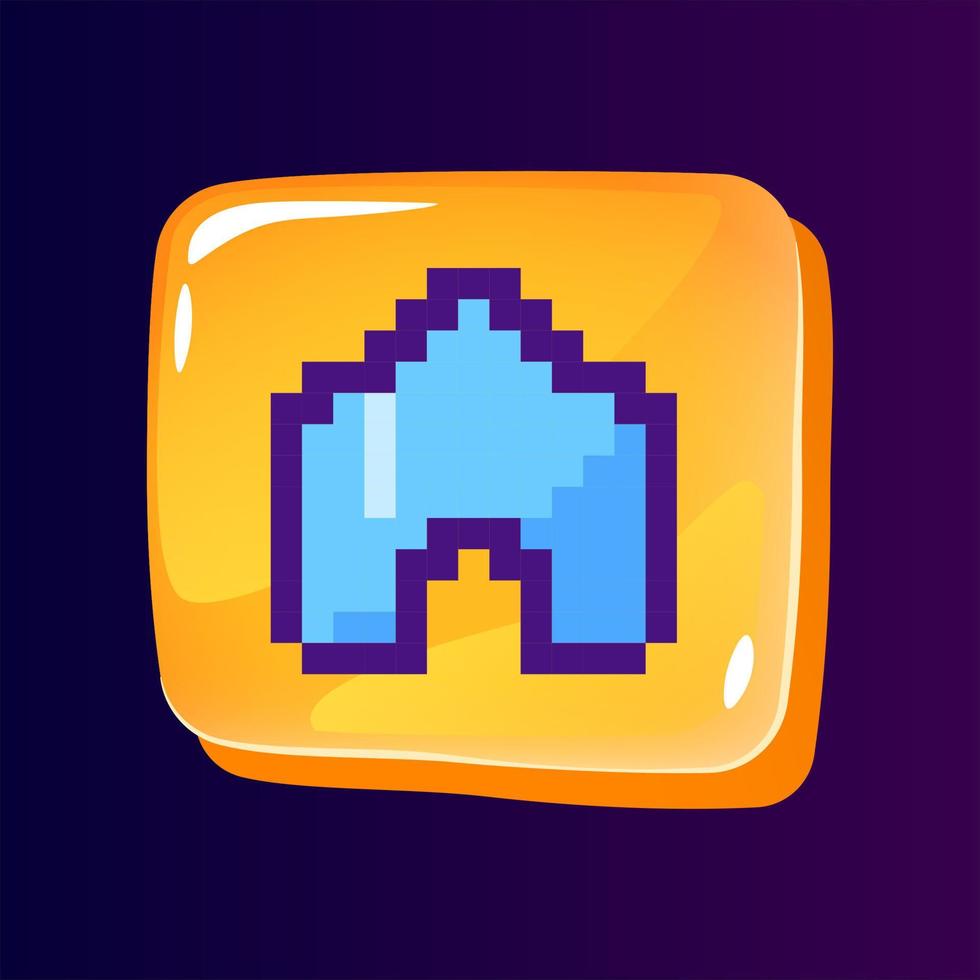 Home page glossy ui button with pixelated color icon. Website menu part. Digital technology ...