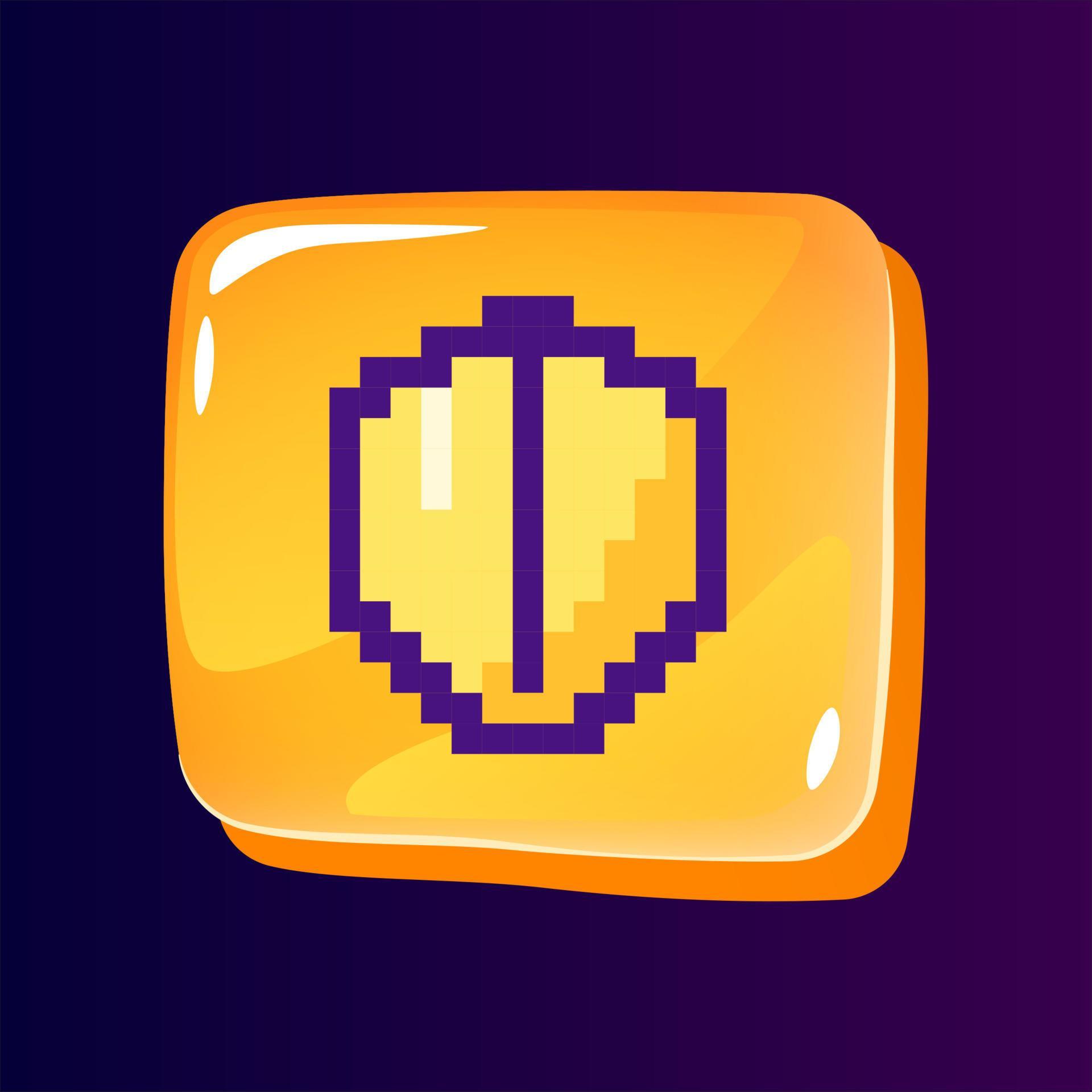 Shield glossy ui button with pixelated color icon. Cyber security improvement. Antivirus ...