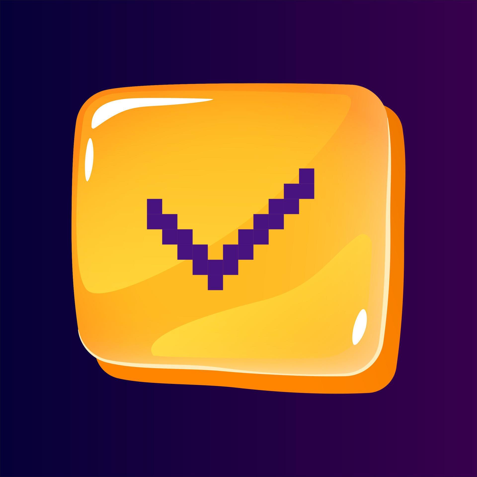 Tick Glossy Ui Button With Pixelated Color Icon Complete Task Mark Voting Online Function