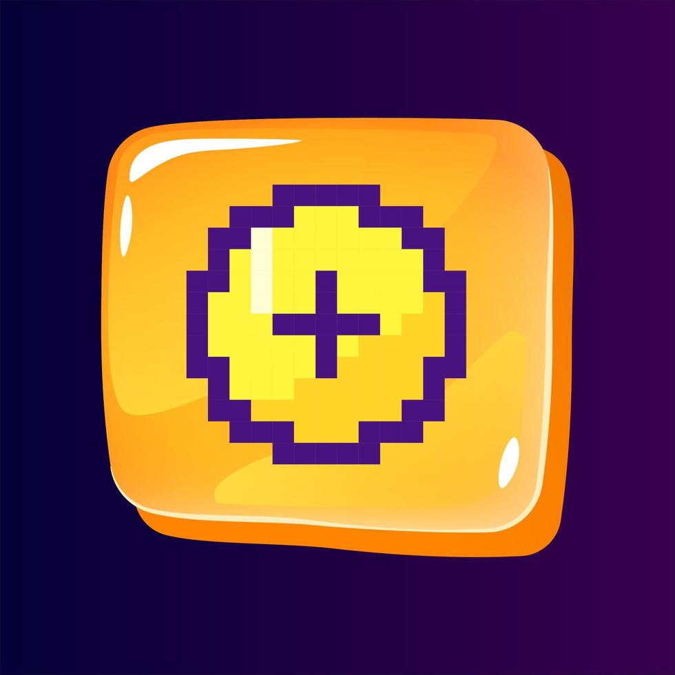 Plus sign glossy ui button with pixelated color icon. Calculator control option. Mathematics ...