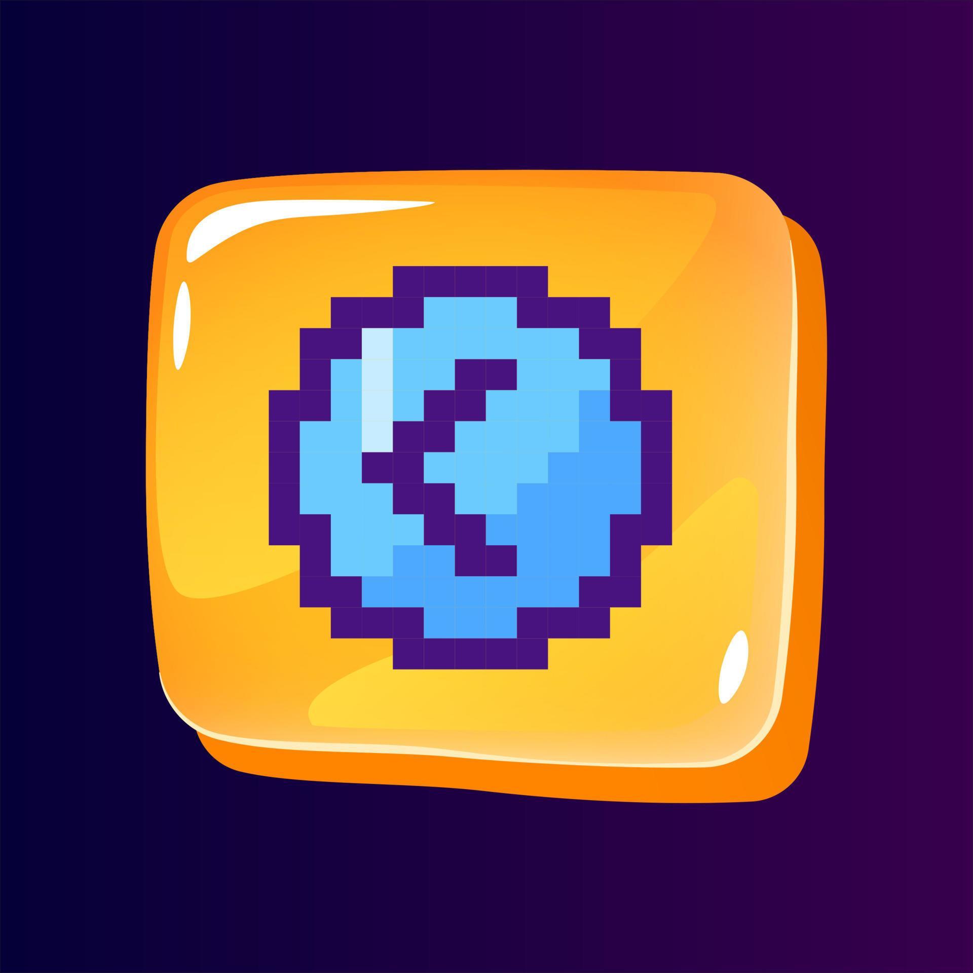 Left side pointer glossy ui button with pixelated color icon. Arrow sign. Choosing direction ...