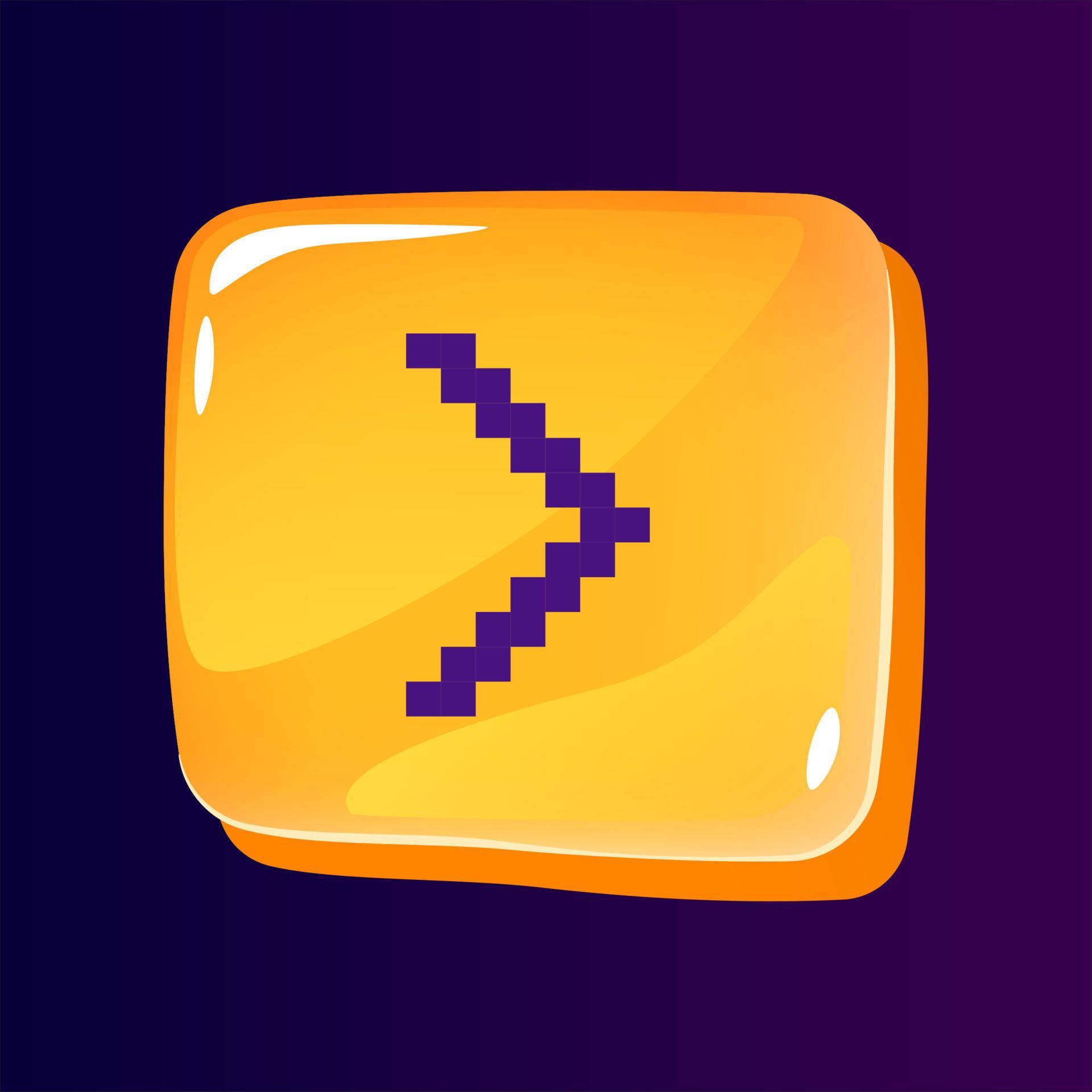 Right side pointer glossy ui button with pixelated color icon. Arrow showing direction. Editable ...