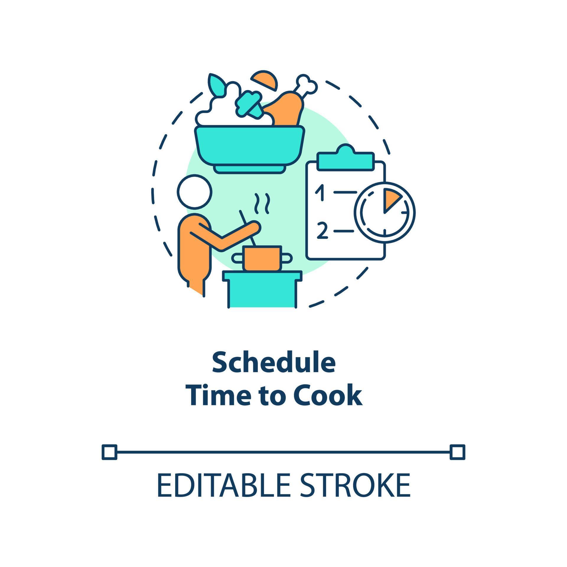 Schedule time to cook concept icon. Organize work breaks. Burnout ...