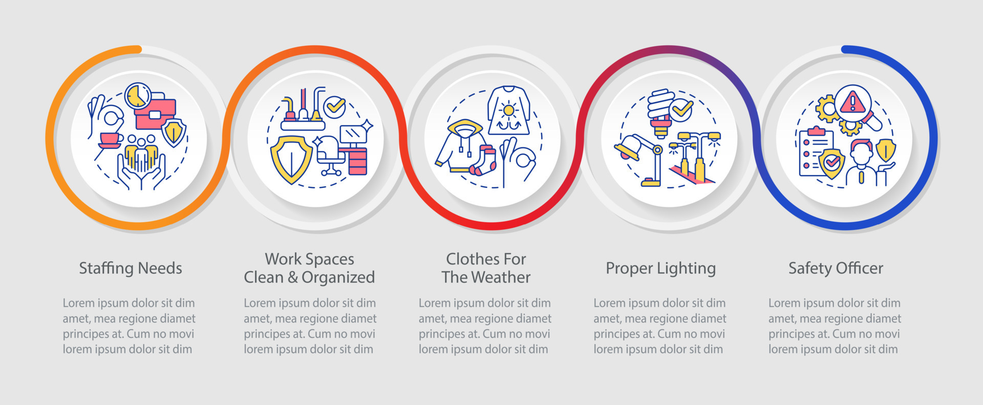 Minimizing risks of occupational injuries tips loop infographic template. Data visualization ...
