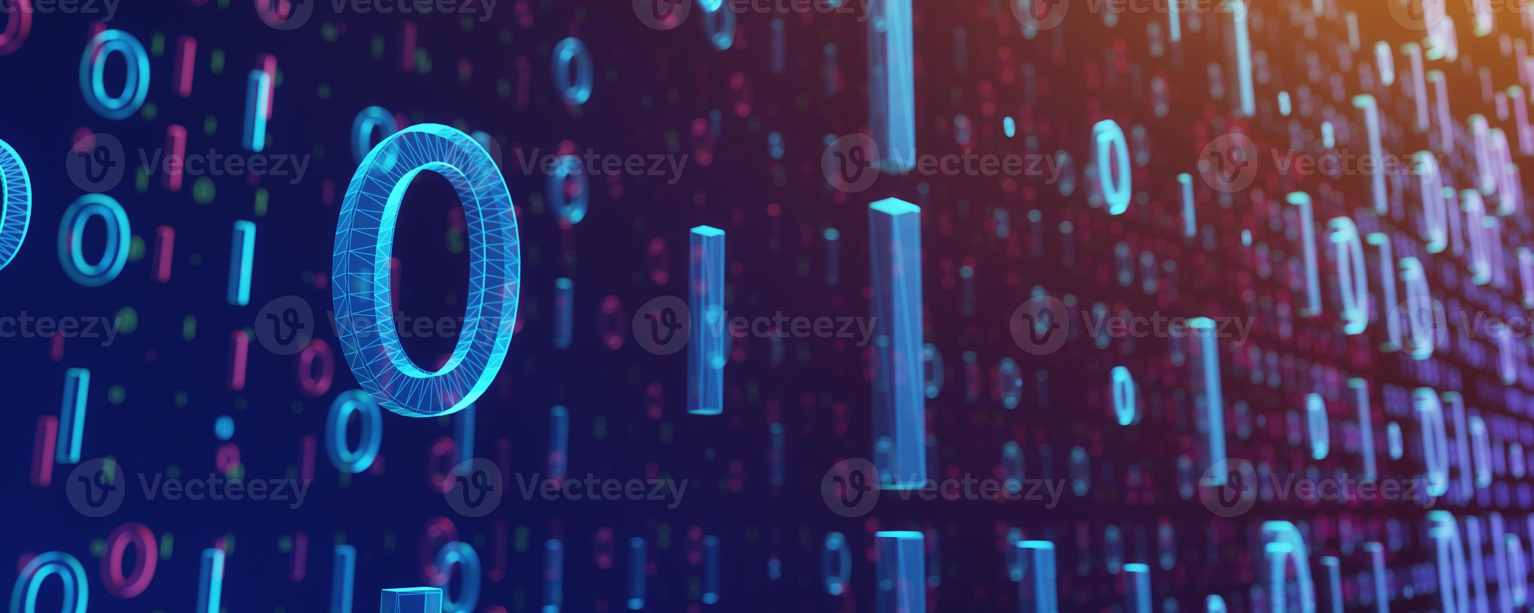 Panoramic View Of Binary Code On Blue Background Abstract Technology