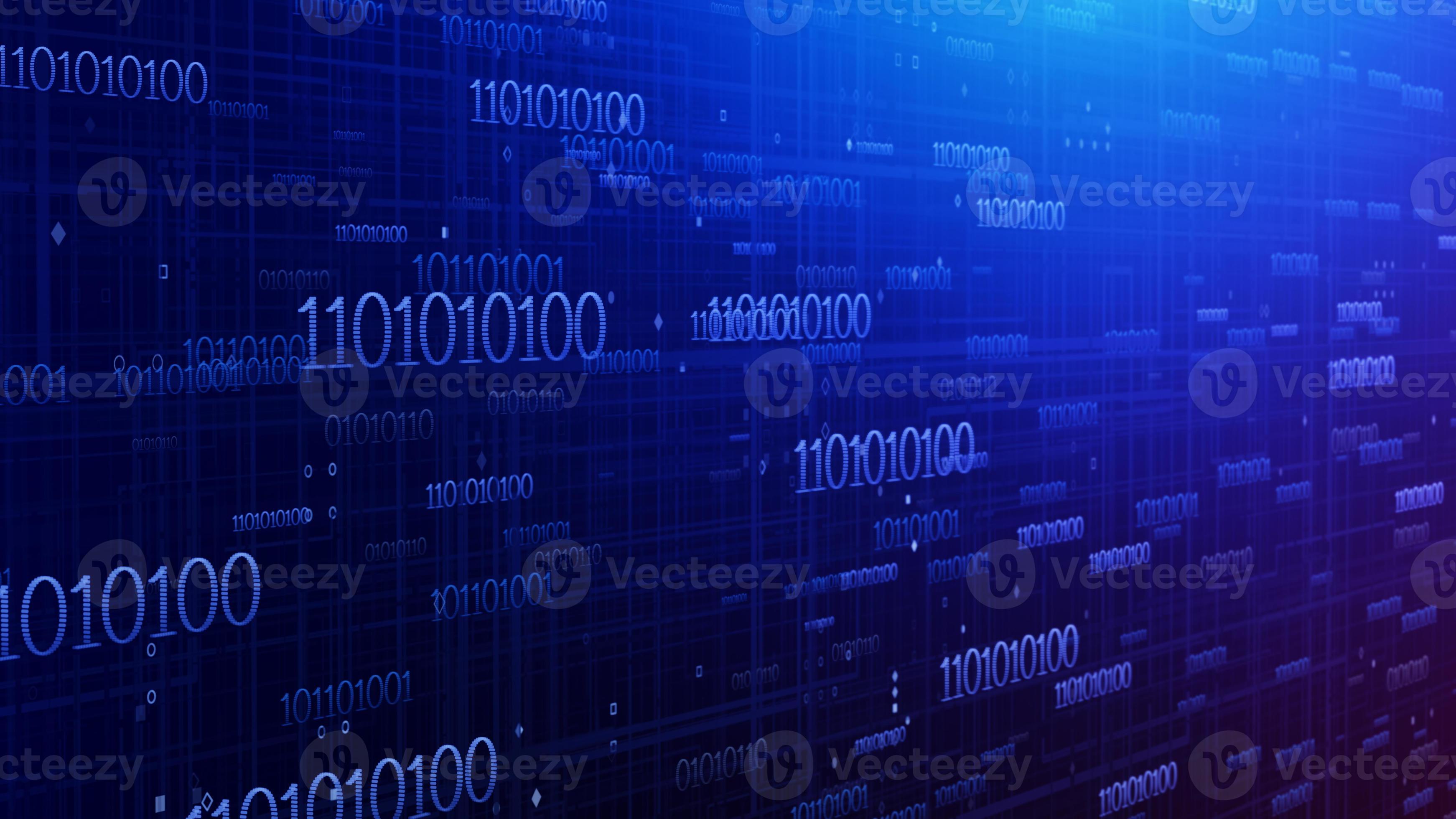 Binary code on blue background. Abstract technology futuristic digital background. 3D ...