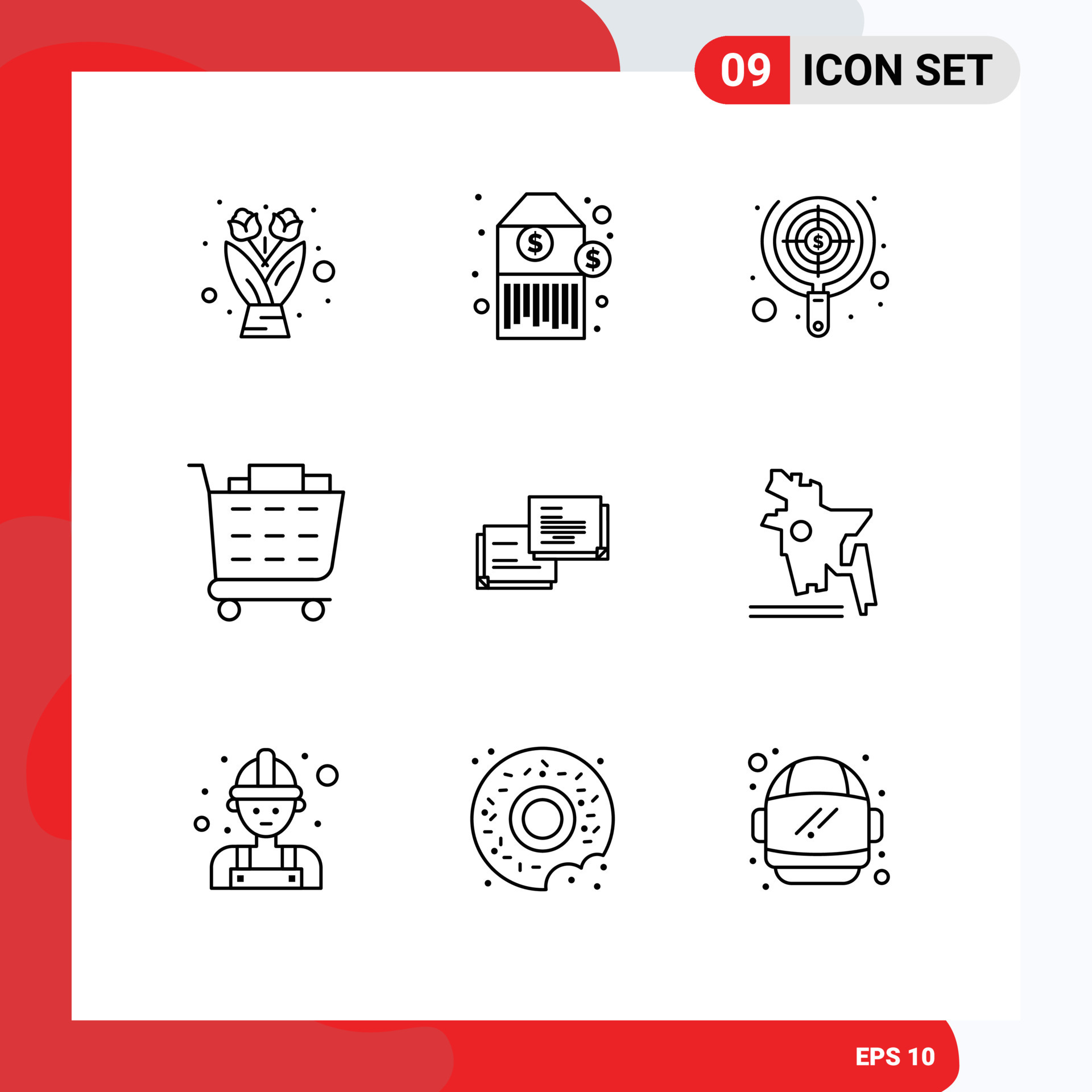 Set Of 9 Commercial Outlines Pack For Popup Bubble Target Chat Checkout Editable Vector Design