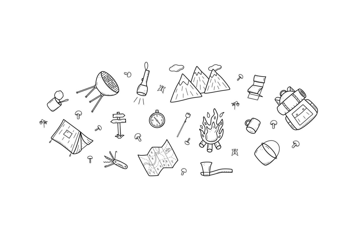 Camping doodle icons set. Vector illustration of hiking elements ...