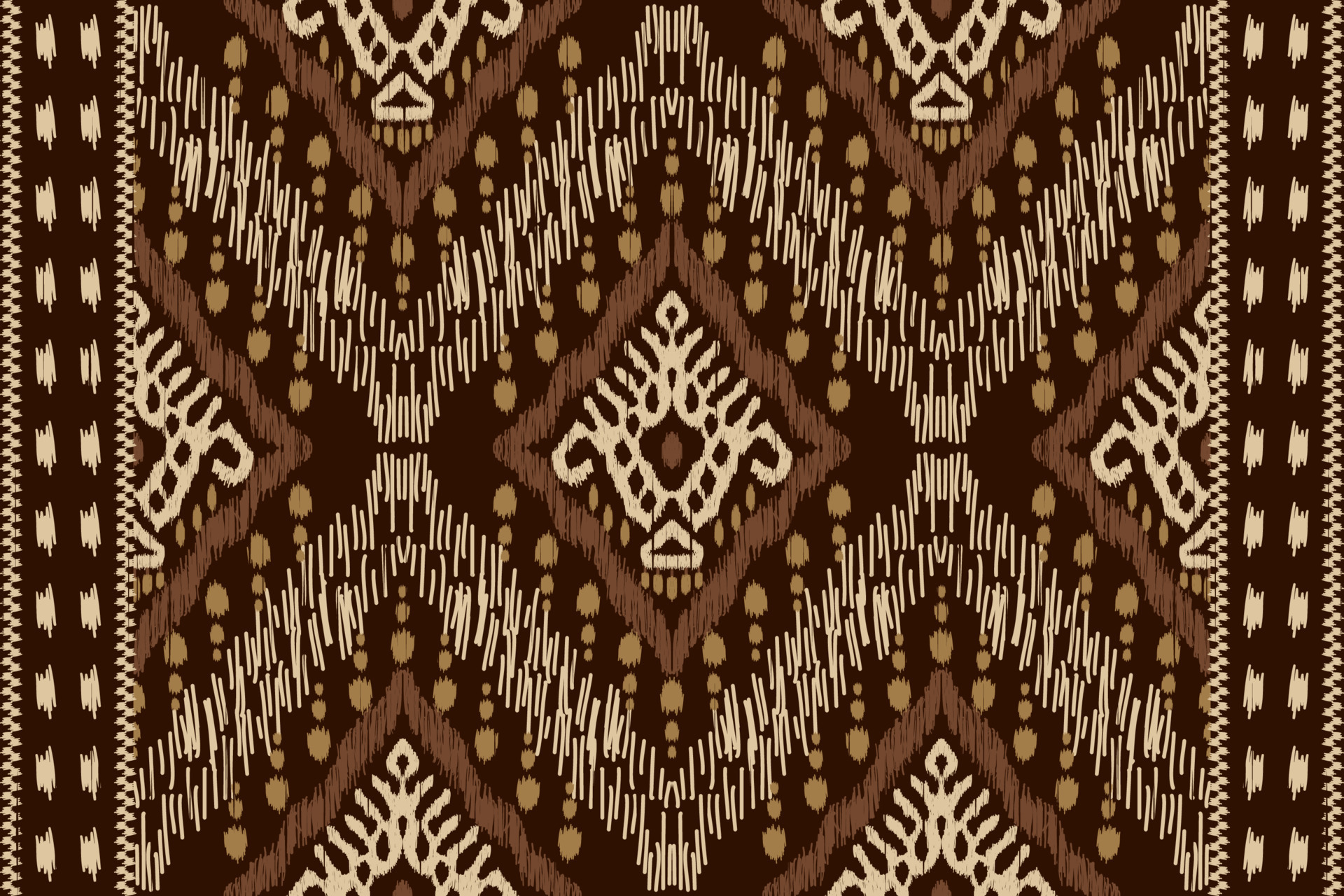 Ikat Floral Paisley Embroidery On Brown Background Geometric Ethnic