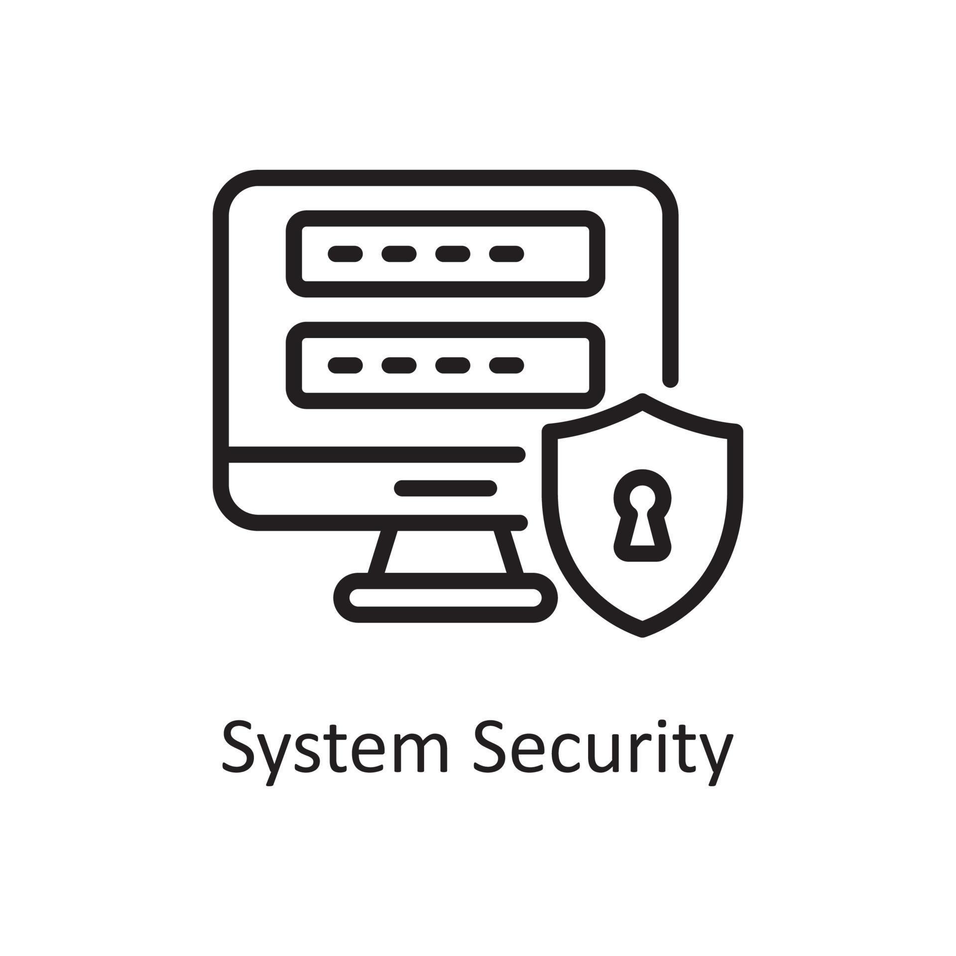 System Security outline icon Design illustration. Web Hosting And cloud Services Symbol on White ...