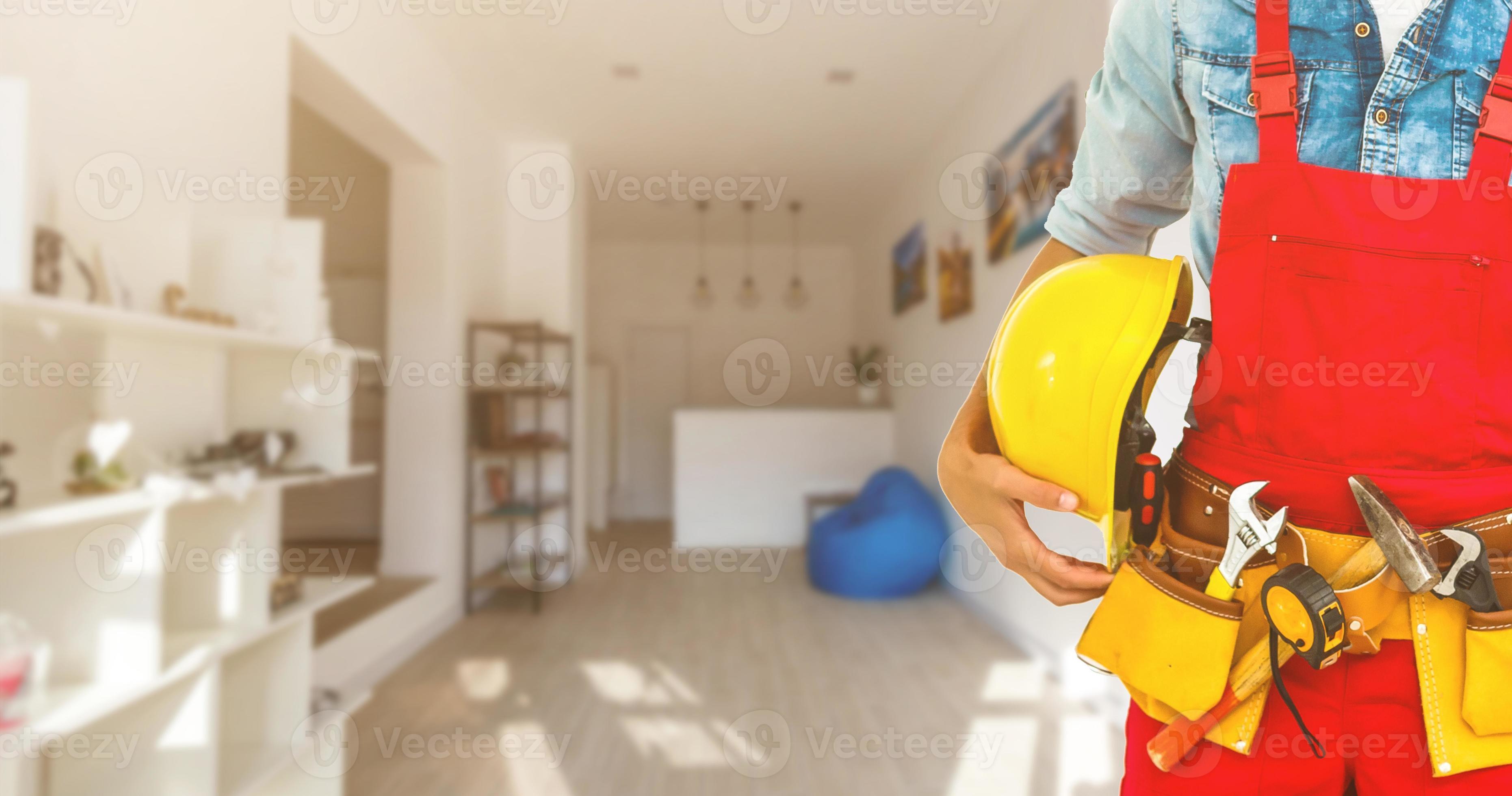 Builder handyman with construction tools. House renovation background. 17027229 Stock Photo at ...