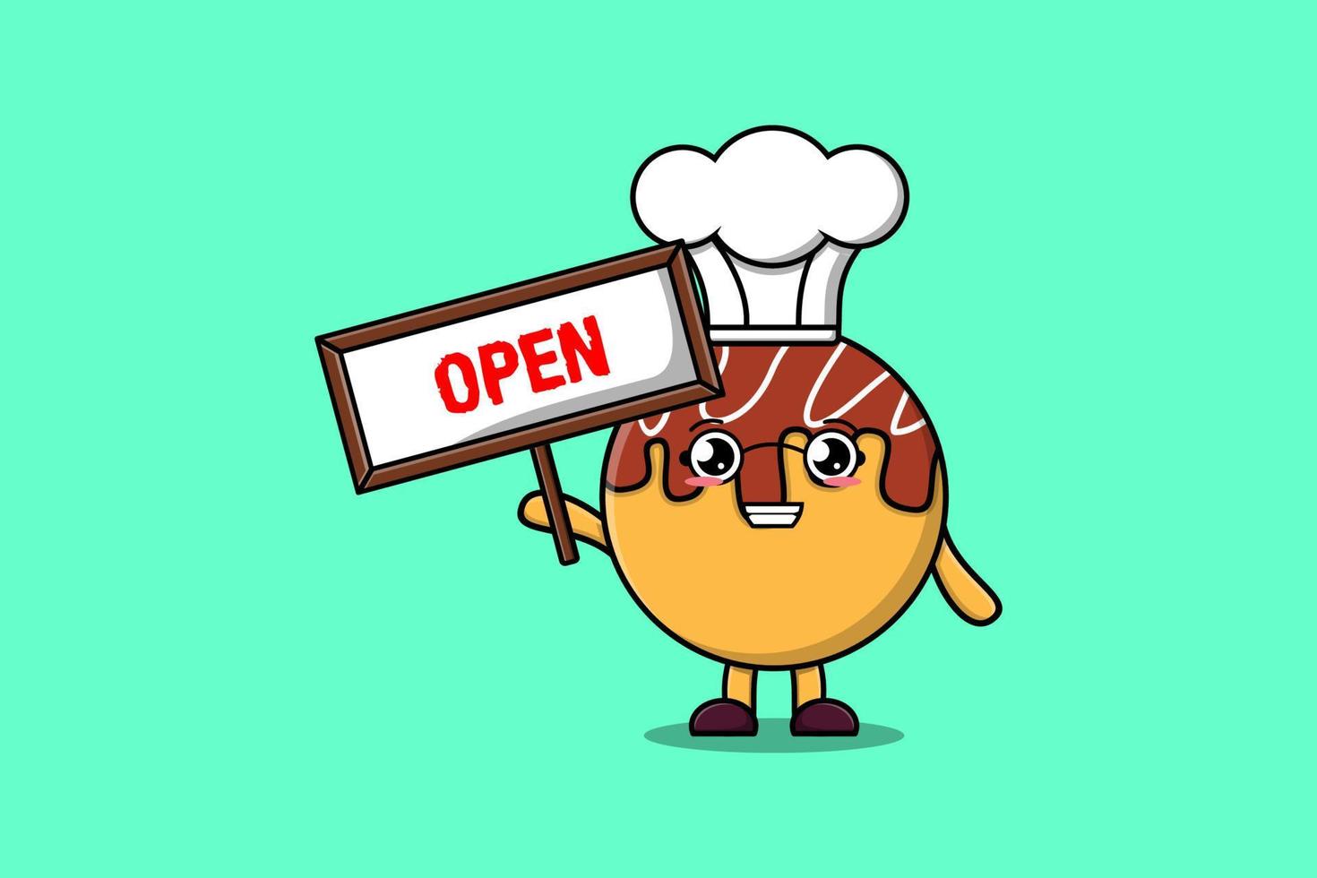 Cute Cartoon Takoyaki Holding Open Sign Board 17030239 Vector Art At Vecteezy